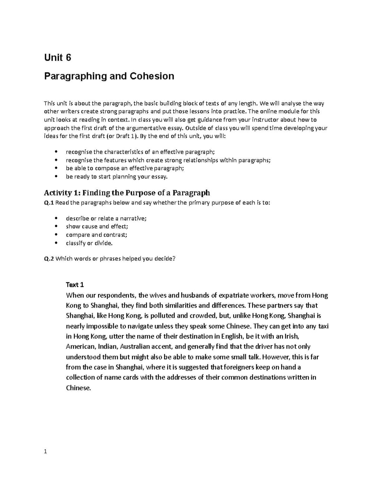 Unit 6 Paragraphing and Cohesion - Unit 6 Paragraphing and Cohesion ...