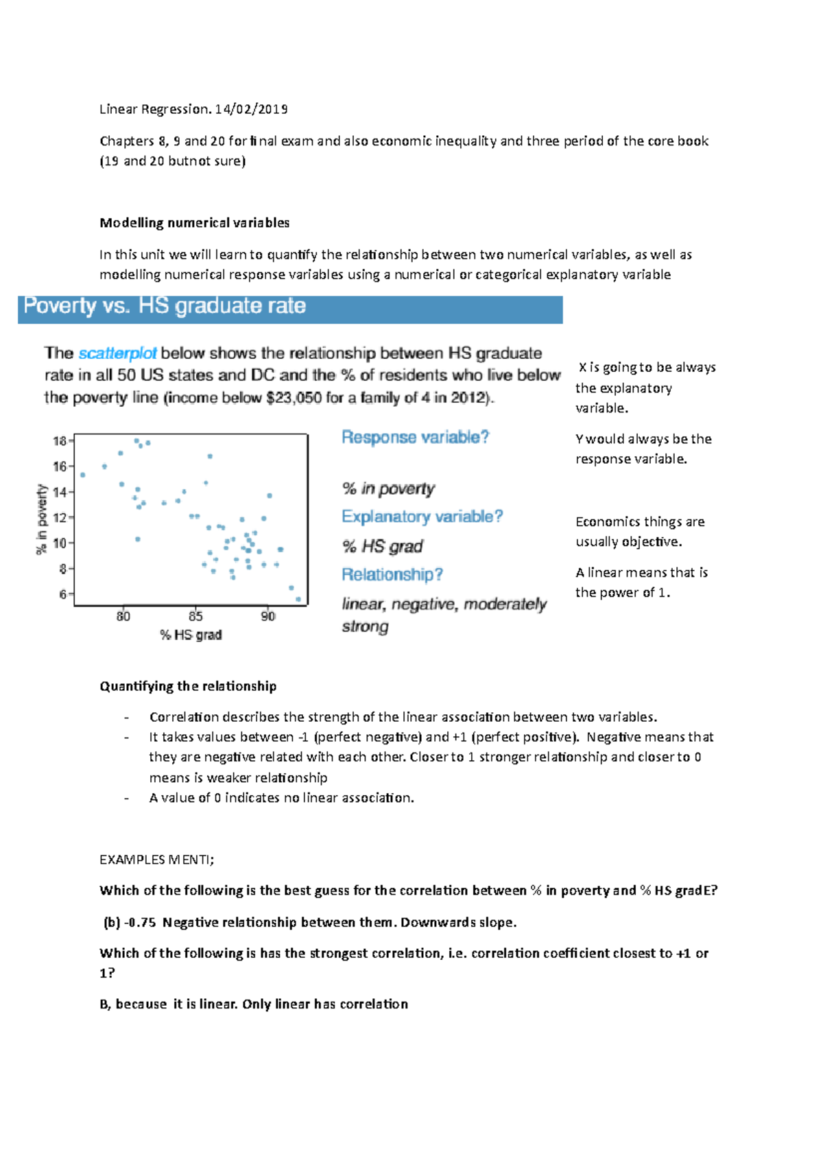 14 - Linnear regression - Linear Regression. 14/02/2019 Chapters 8, 9 ...