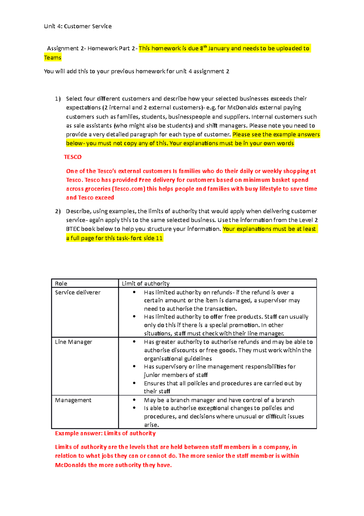 Assignment 2- Homework 2- Unit 5 business- personal selling. - Unit 4 ...