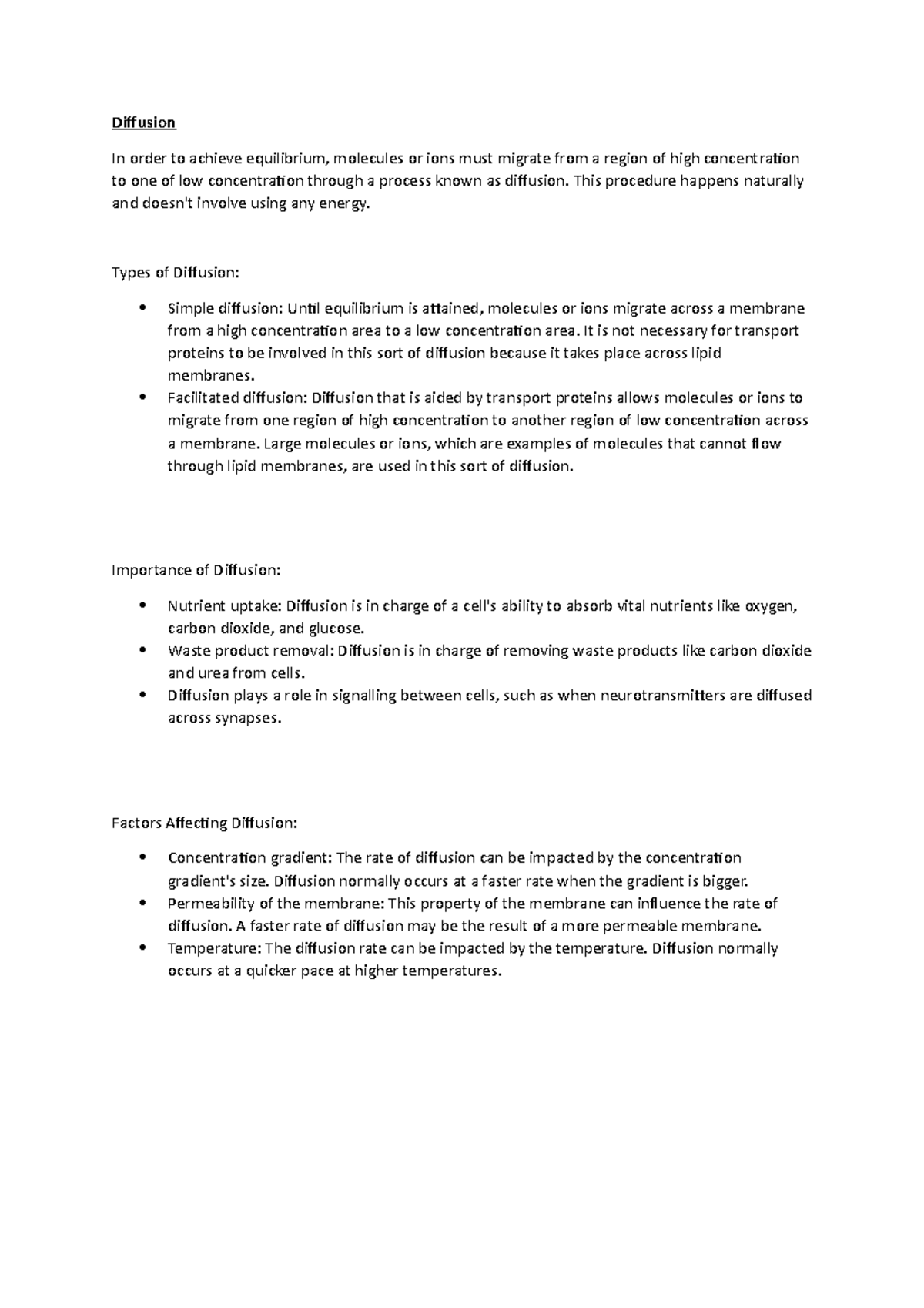 Diffusion - Diffusion In order to achieve equilibrium, molecules or ...