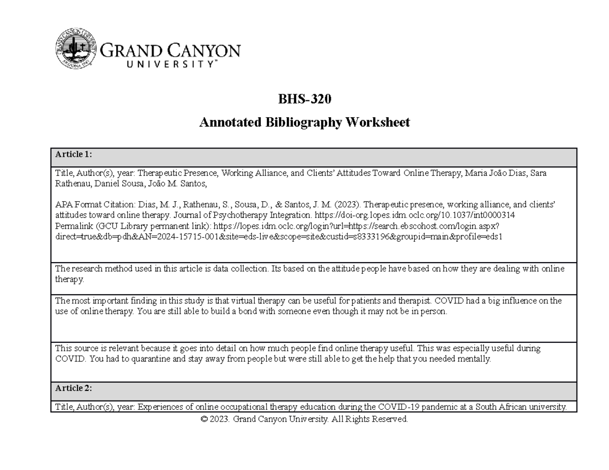 Annotated Bibliography Worksheet Topic 3 - BHS- Annotated Bibliography ...