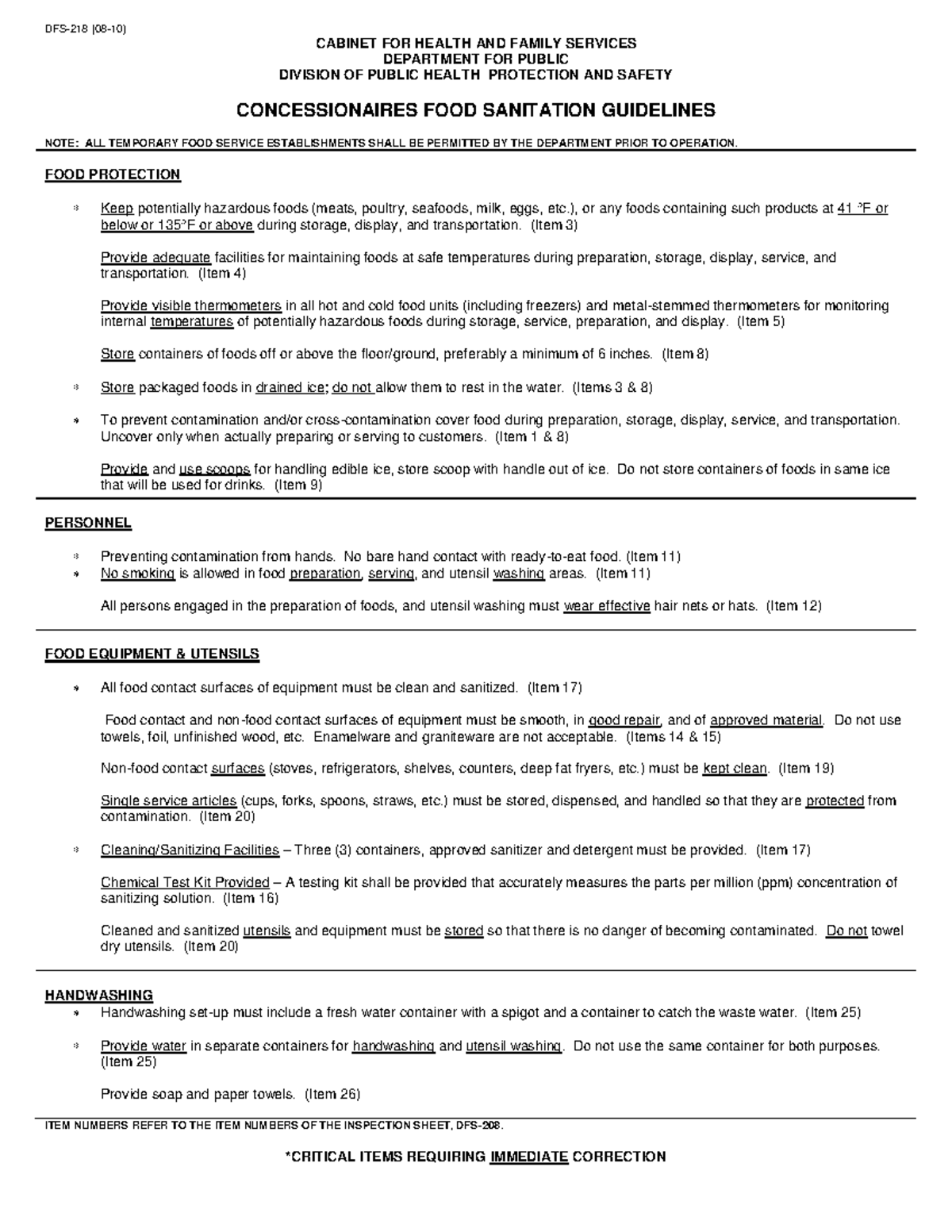 Temporary Foodservice Guidelines 8 2010 - DFS-218 (08-10) CABINET FOR ...