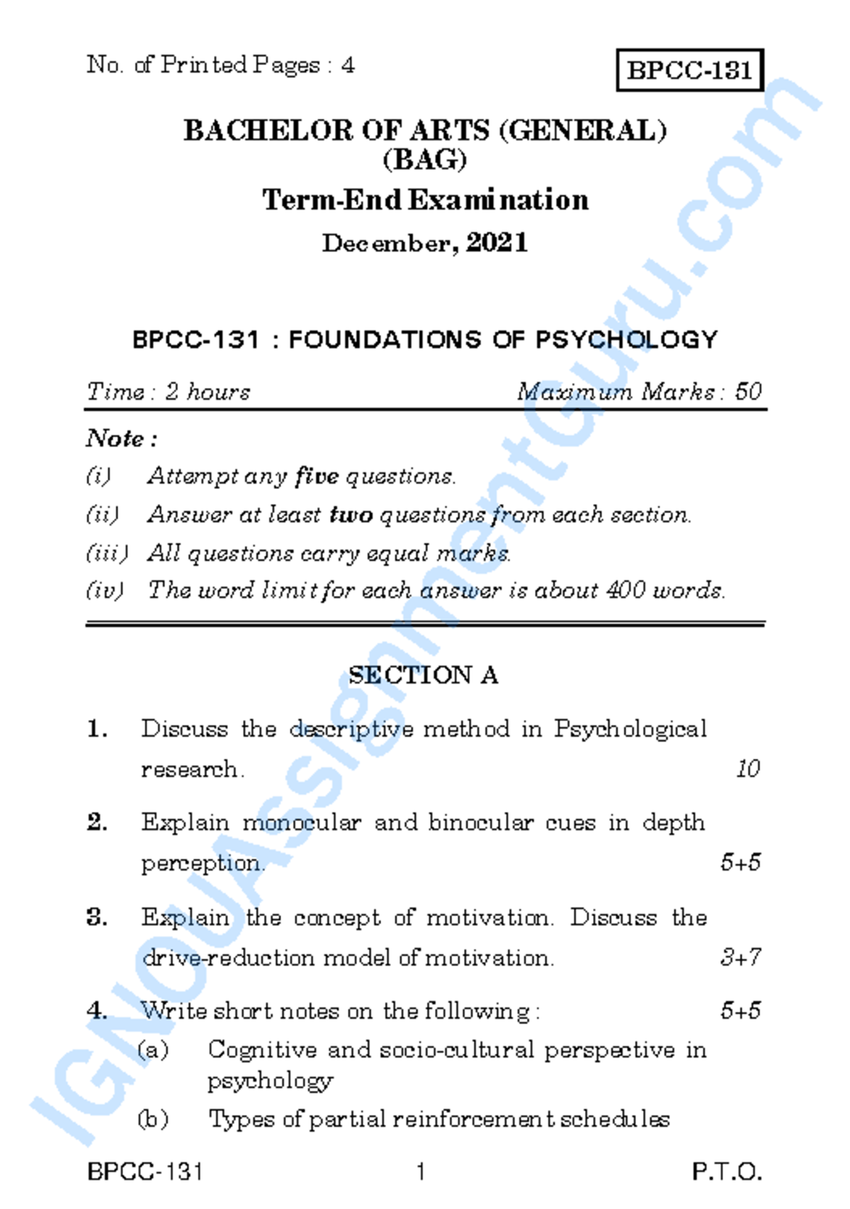 24. Dec 2021 BPCC-131 Ignouassignment Guru - BPCC-131 1 P.T. BPCC ...