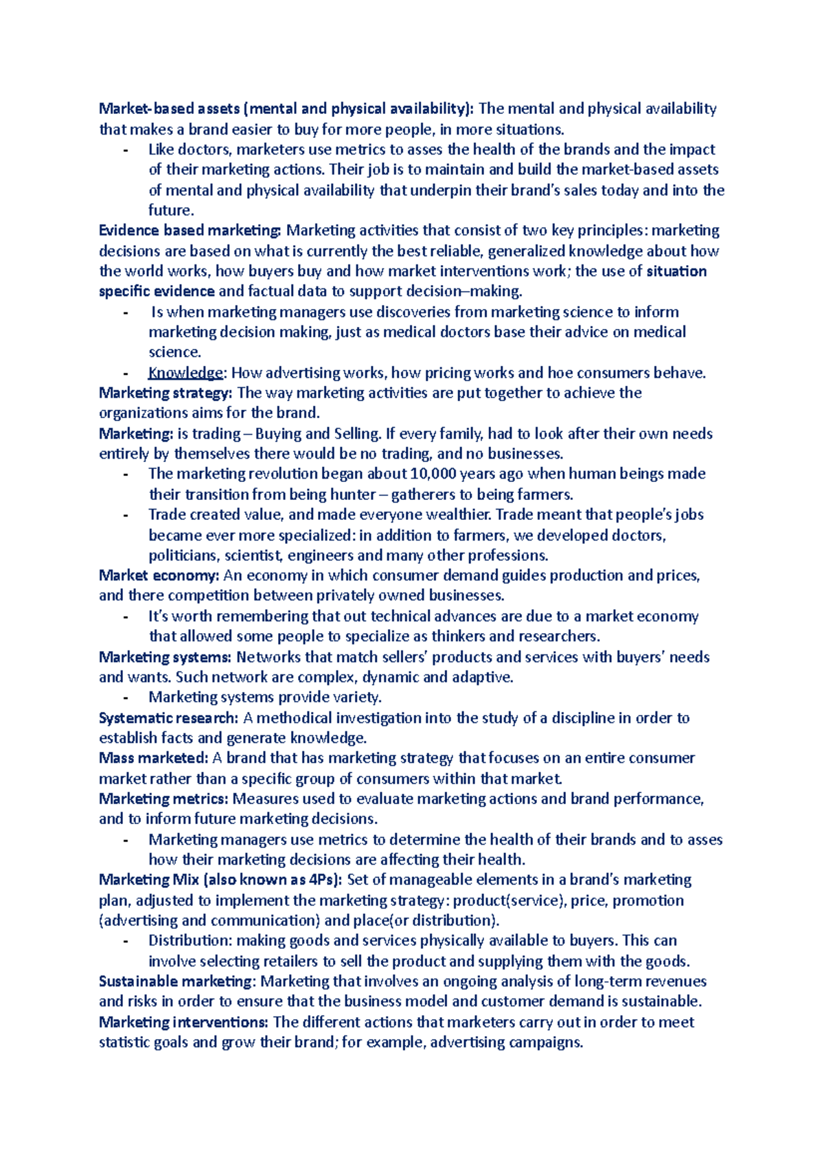 Marketing - Foredragsnoter 1 - Market-based assets (mental and physical ...