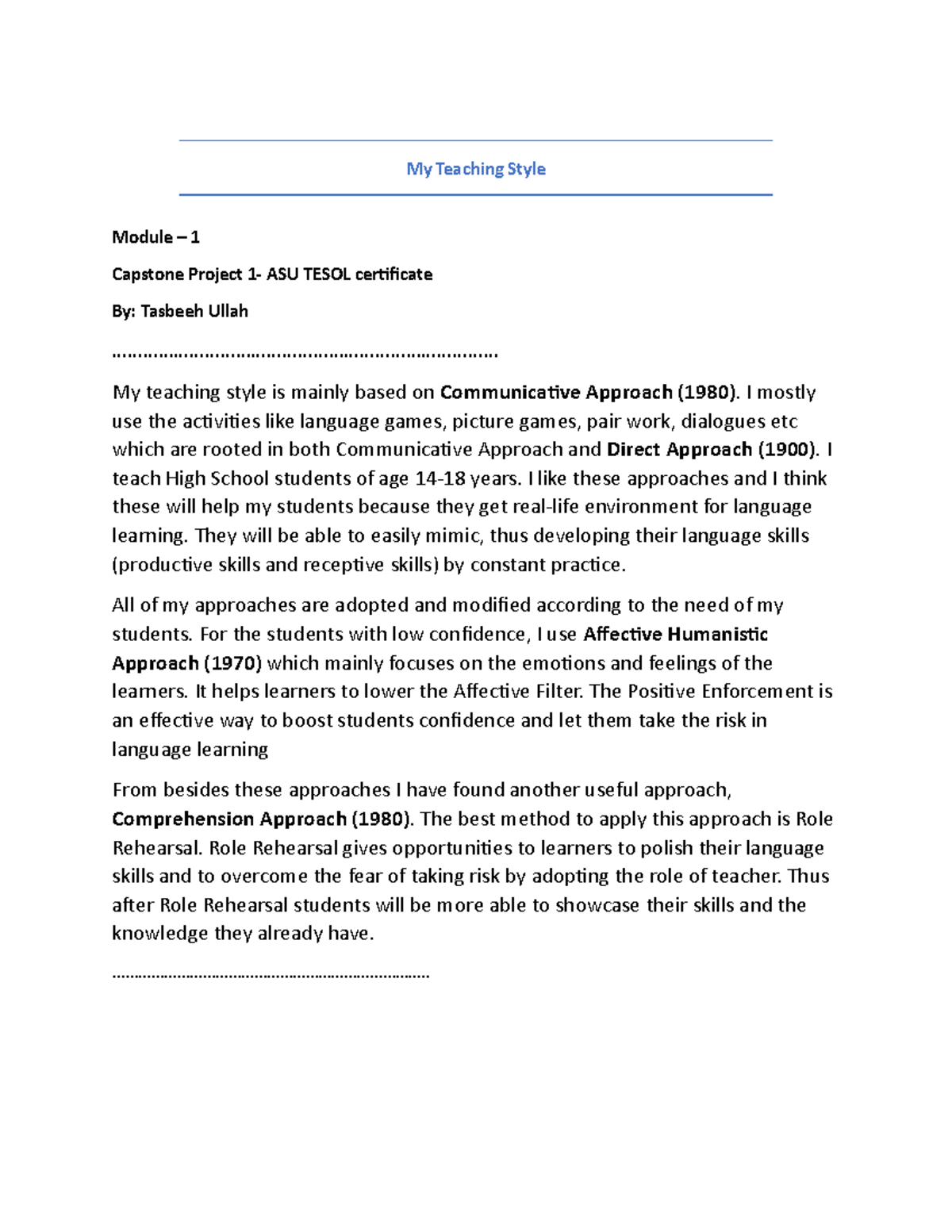 My Teaching Style - University of the People, California assignment for ...