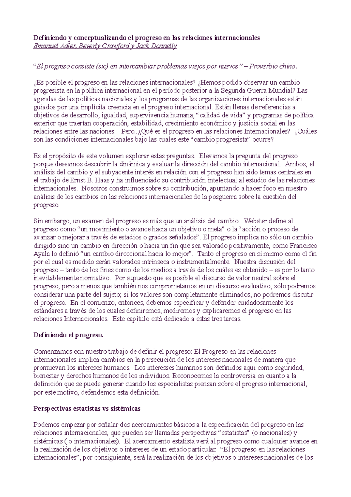 El Progreso - RR - Resumen Relaciones Internacionales - Definiendo y ...