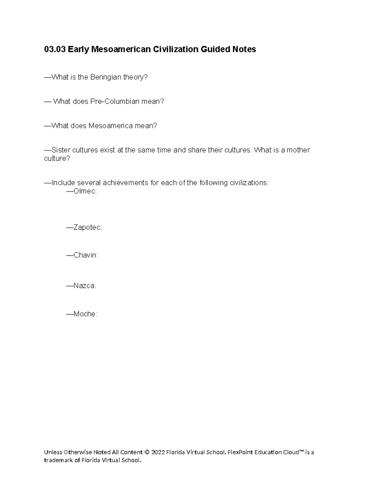 03 03 guided notes - 03 Early Mesoamerican Civilization Guided Notes ...