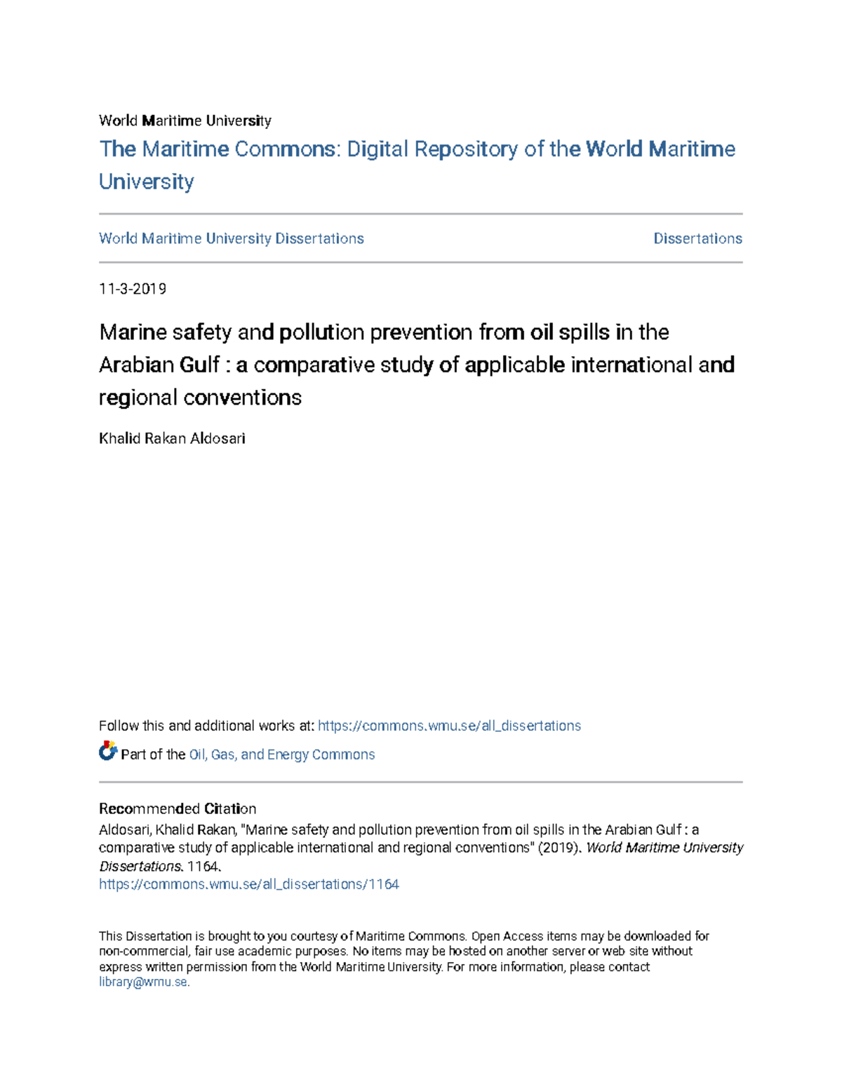 Marine safety and pollution prevention from oil spills in the Arabic ...