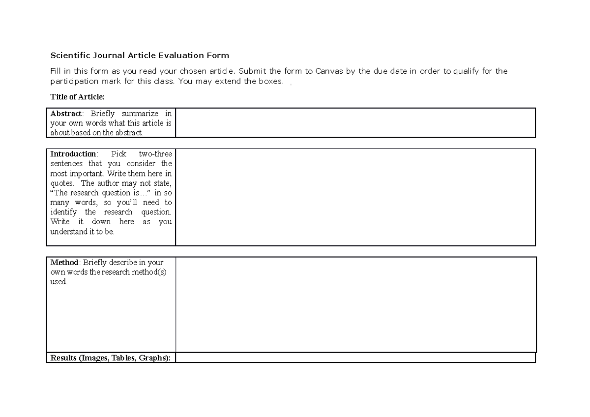Scientific Journal Article Evaluation Form S2 2021 - Scientific Journal ...