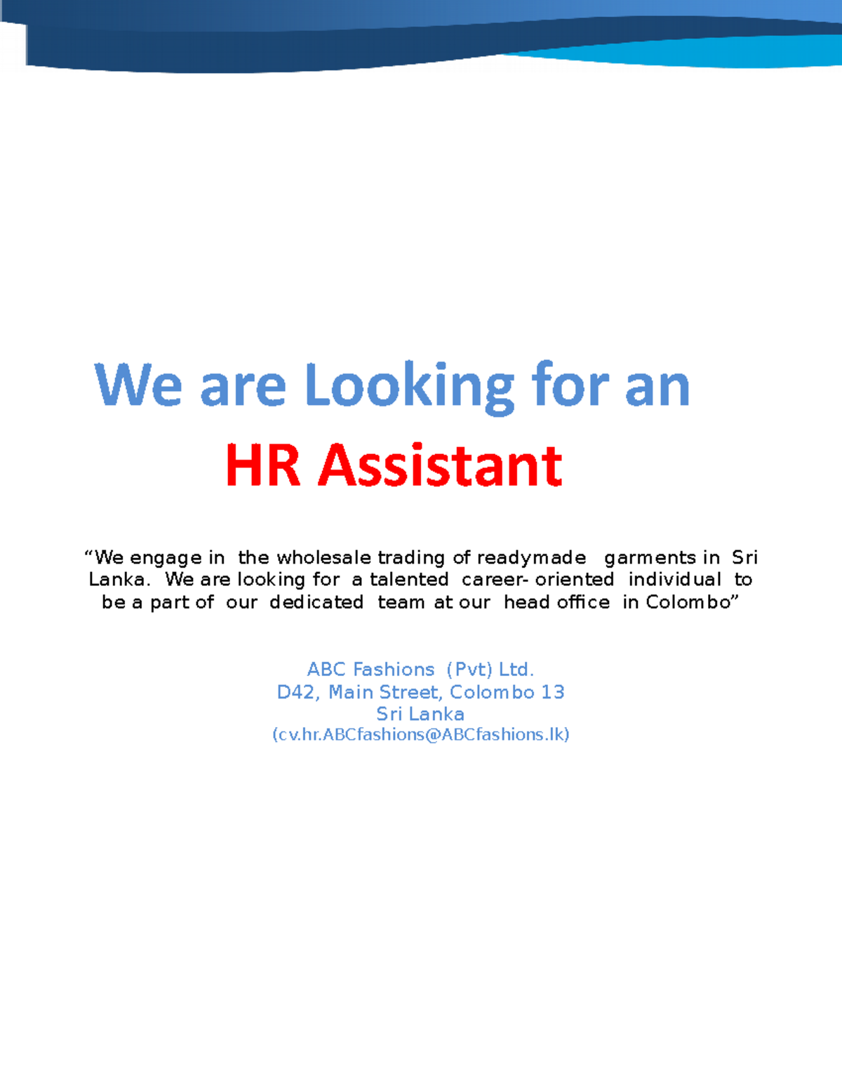General Job Description Template - We are Looking for an HR Assistant ...