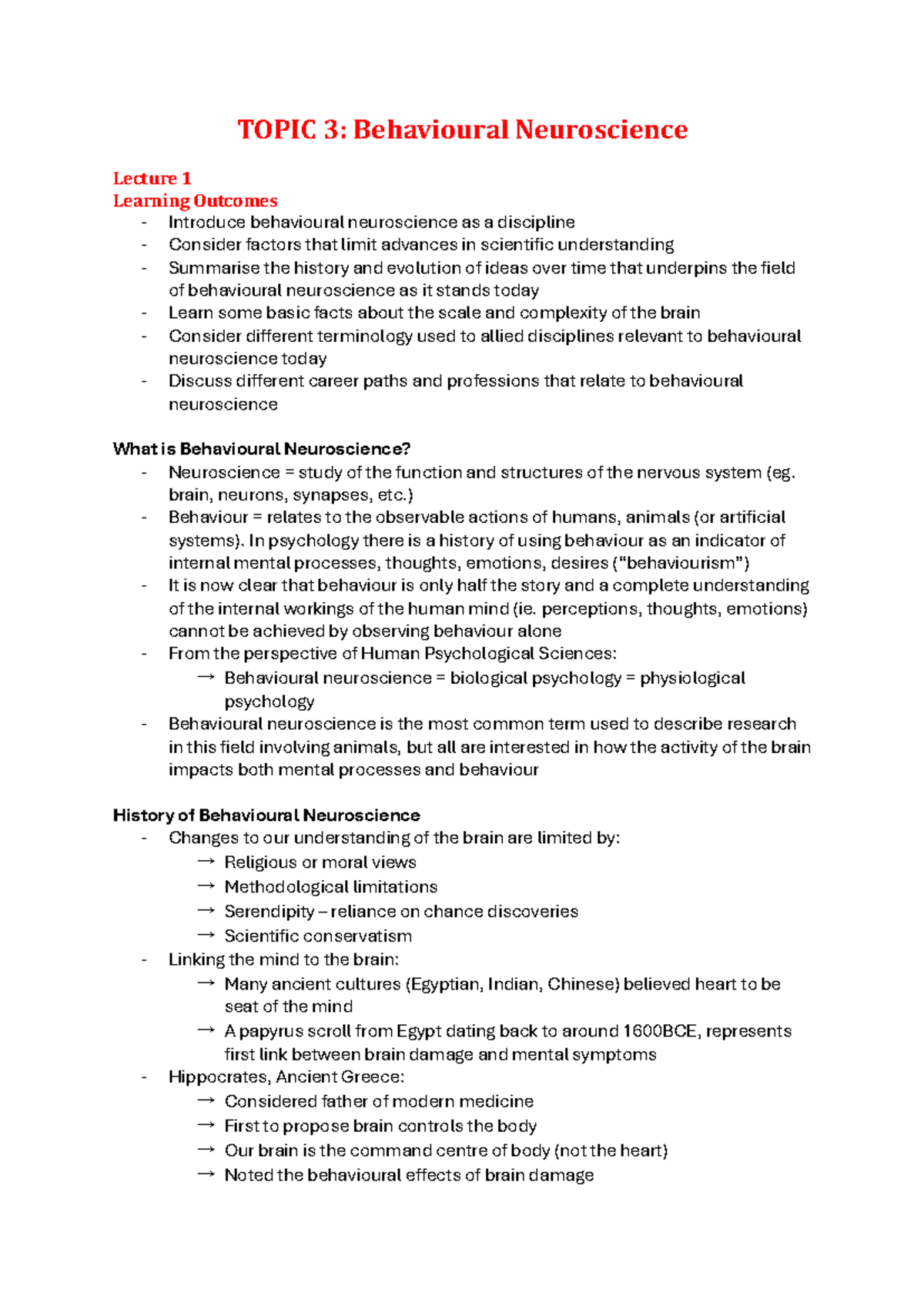 Topic 3 - Lecture 1 - TOPIC 3 : Behavioural Neuroscience Lecture 1 ...