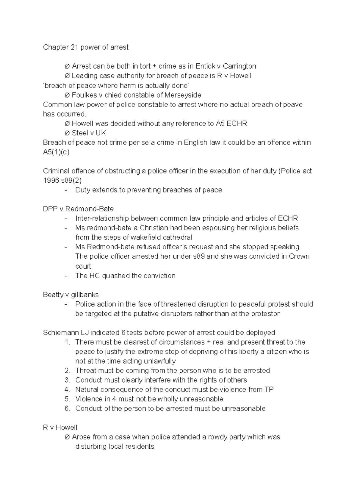 W10 PL2 Loveland reading - Chapter 21 power of arrest Ø Arrest can be ...