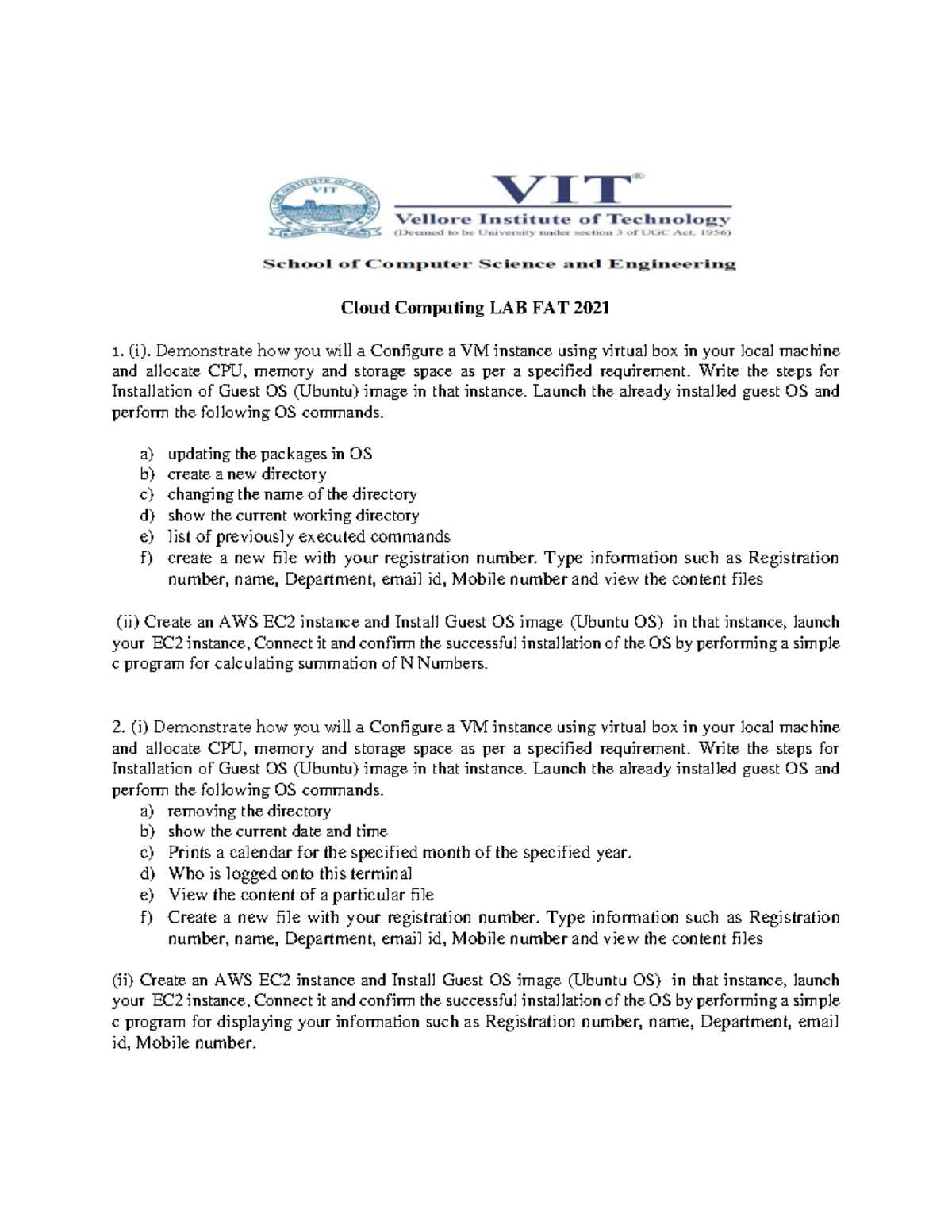 Cloud Lab Question Paper for your reference - Cloud Computing LAB FAT ...