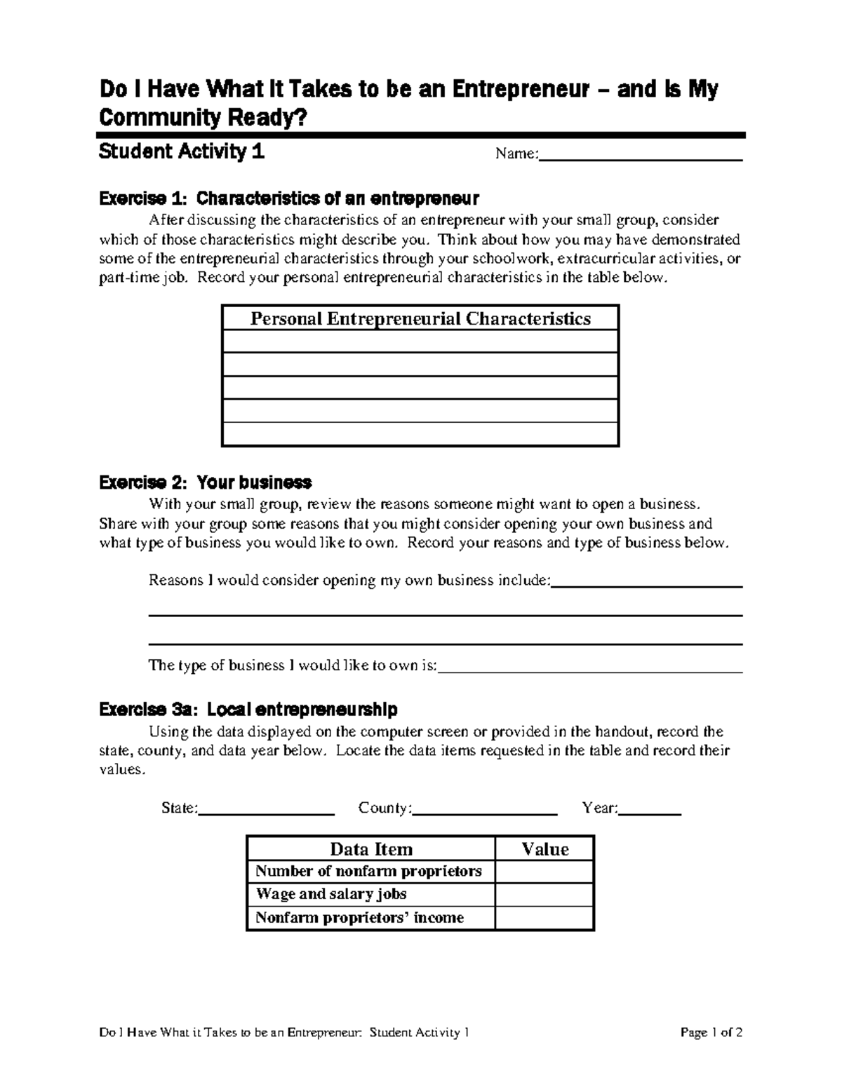 Entreplessonstudentactivity 1v2 - Do I Have What it Takes to be an ...