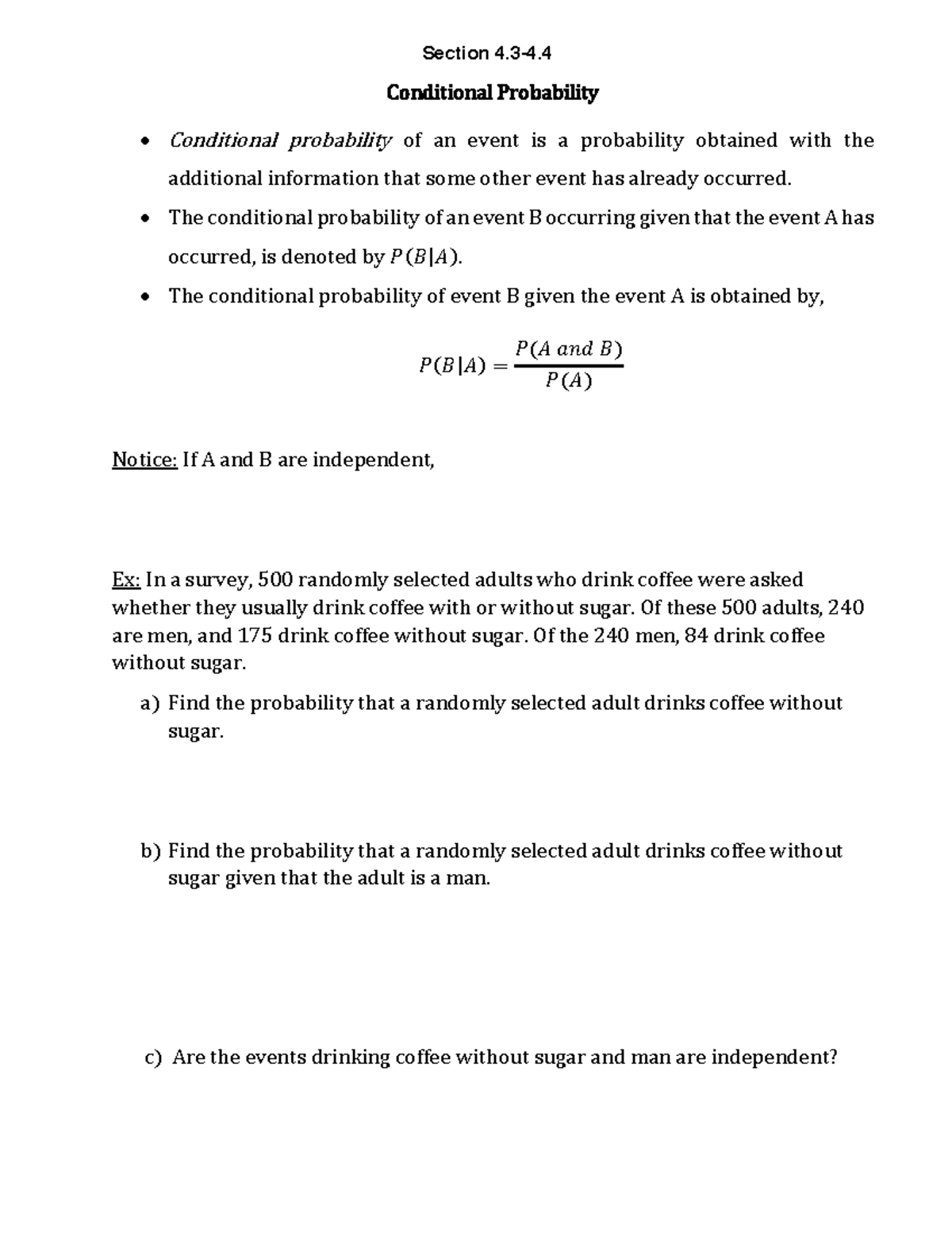 Section 4.3-4.4 - Teached by Prof. Weidong Chen - Conditional ...