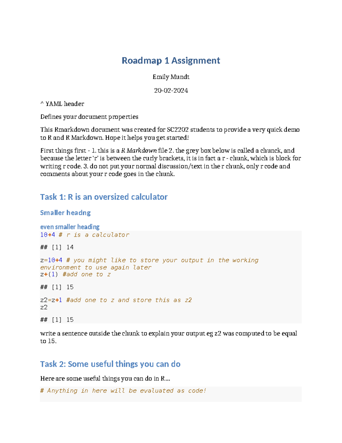 Roadmap 1 Assignment - Roadmap 1 Assignment Emily Mundt 20-02- ^ YAML ...