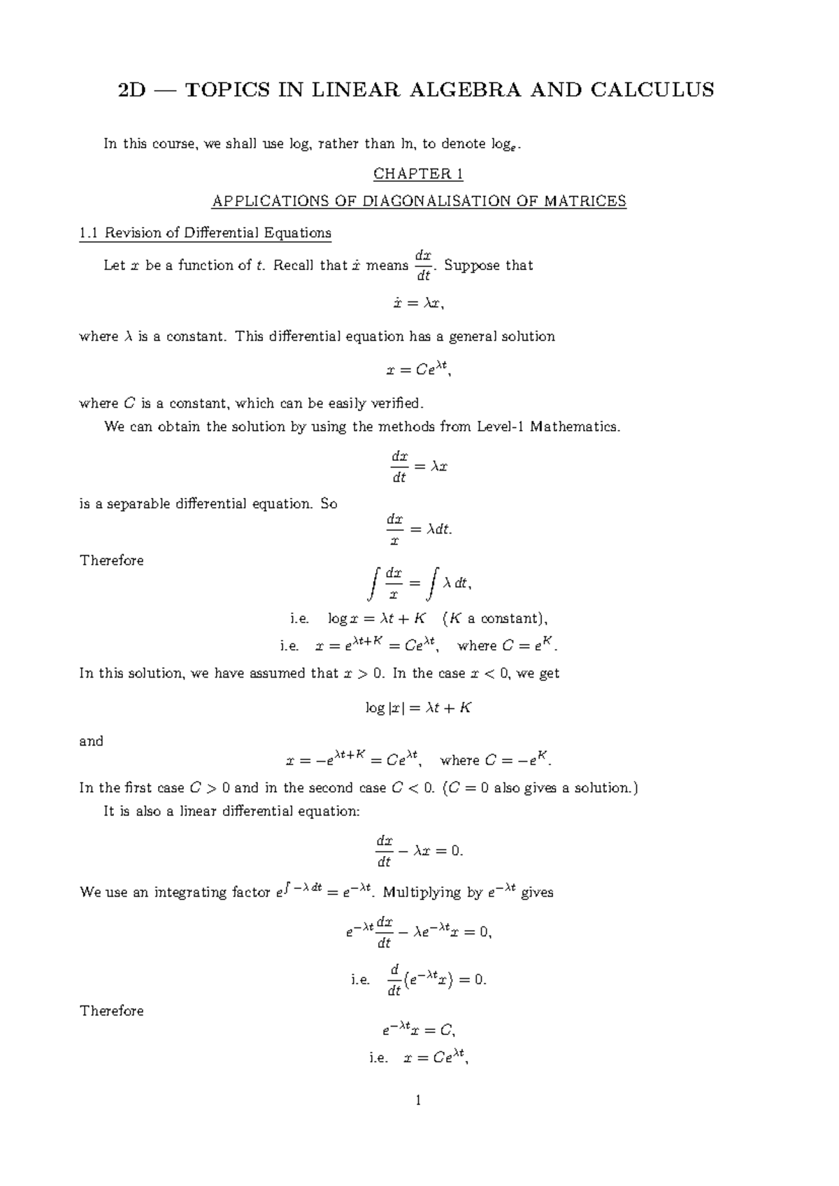 2D1718chap1 - Official lecture notes - 2D — TOPICS IN LINEAR ALGEBRA ...