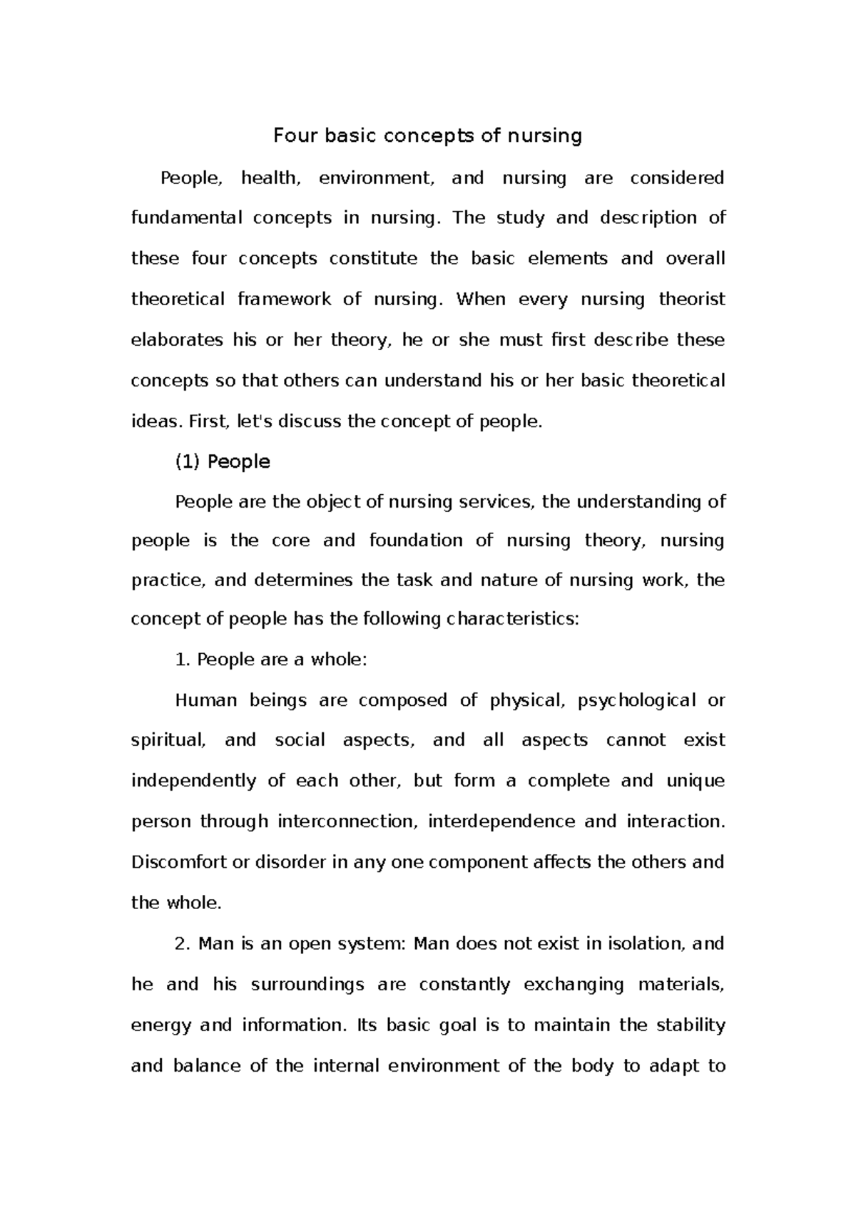 Four basic concepts of nursing NURS221 - Four basic concepts of nursing ...