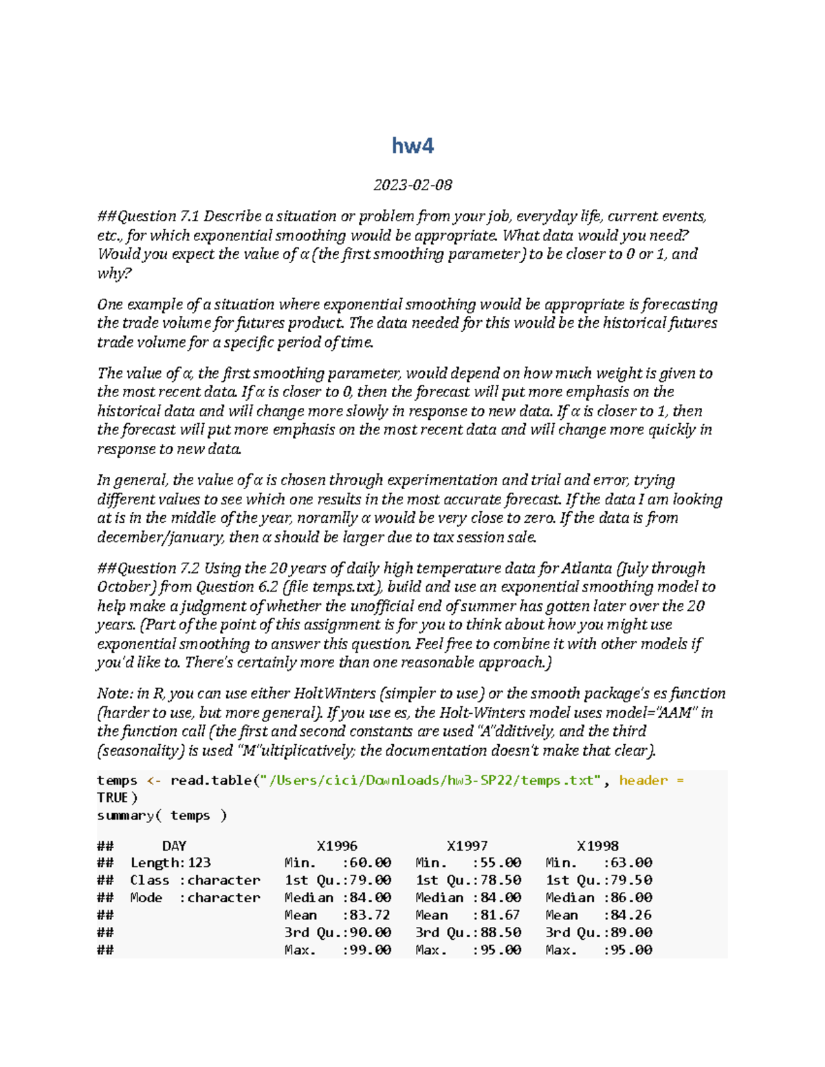 Hw4 - homework four 2023-2024 - hw 2023-02- ##Question 7 Describe a situation or problem from ...