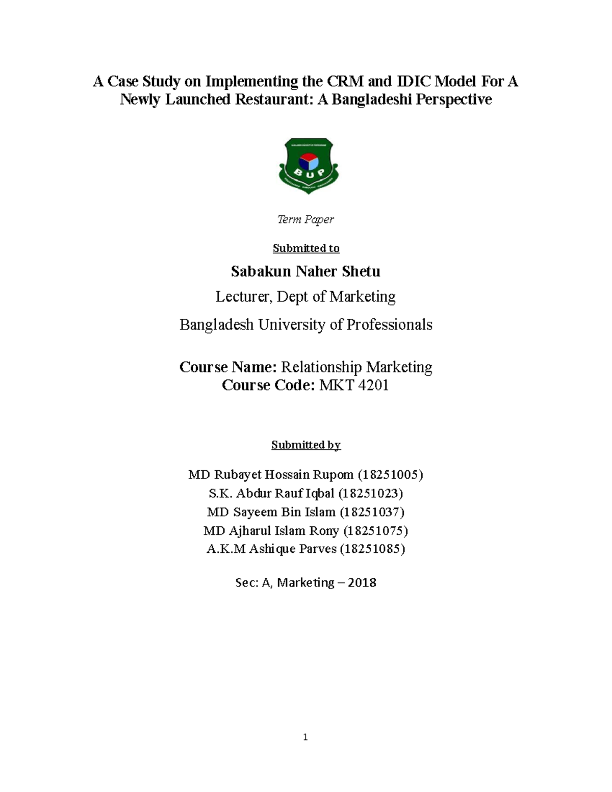 Term Paper- A case study on CRM and IDIC Model - Services Marketing ...