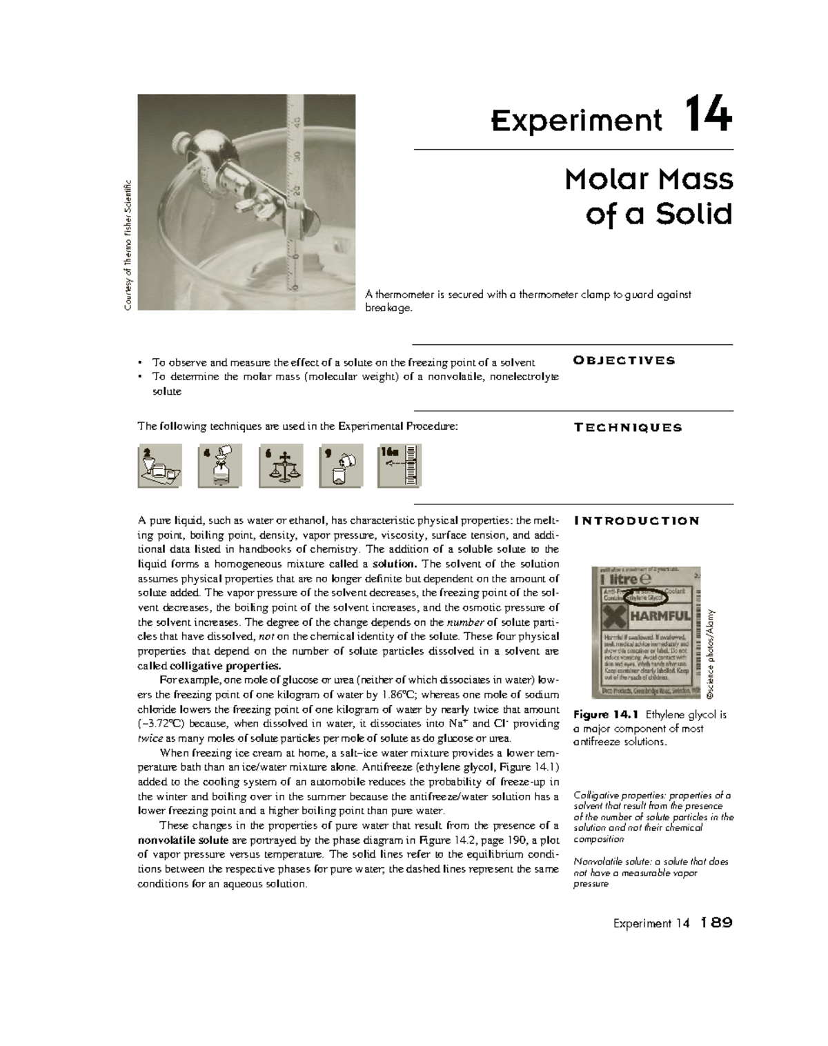 Experiments 1046L Procedure-6 - Experiment 14 Molar Mass of a Solid To ...