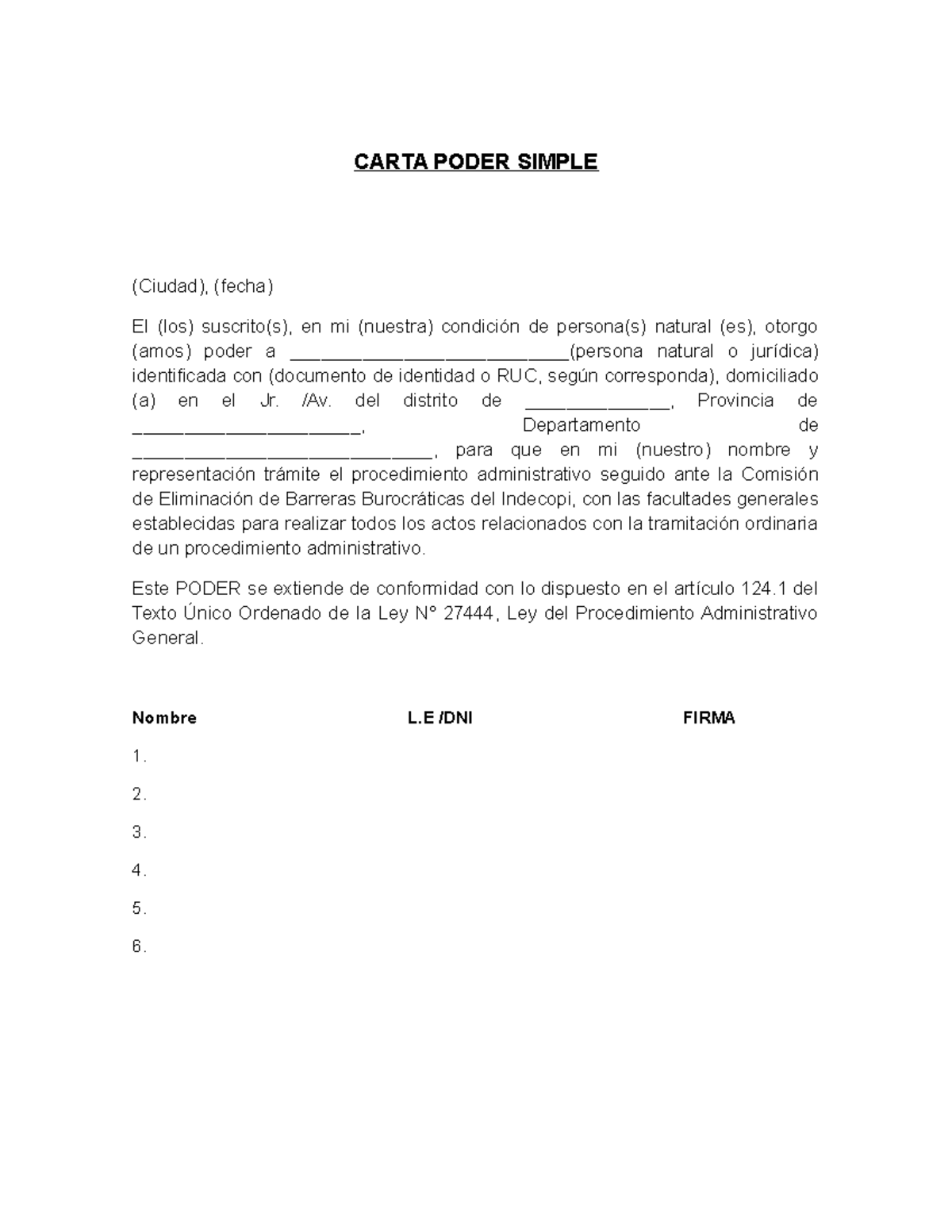 Carta Poder Notarial (persona natural) - Gobierno - CARTA PODER SIMPLE ...
