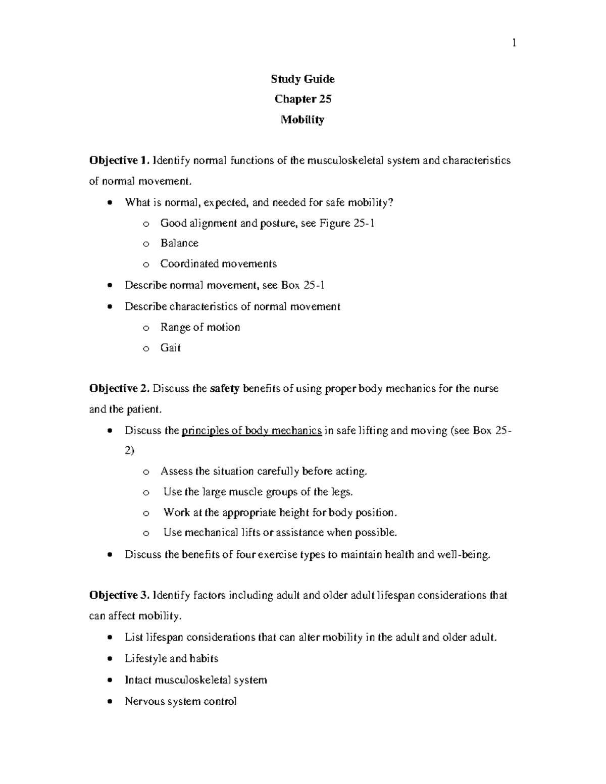 Chapter 25 Study Guide - 1 Study Guide Chapter 25 Mobility Objective 1 ...