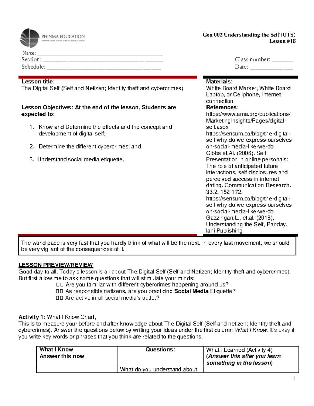 GEN 002 MODULE 18 - Lesson # Name ...