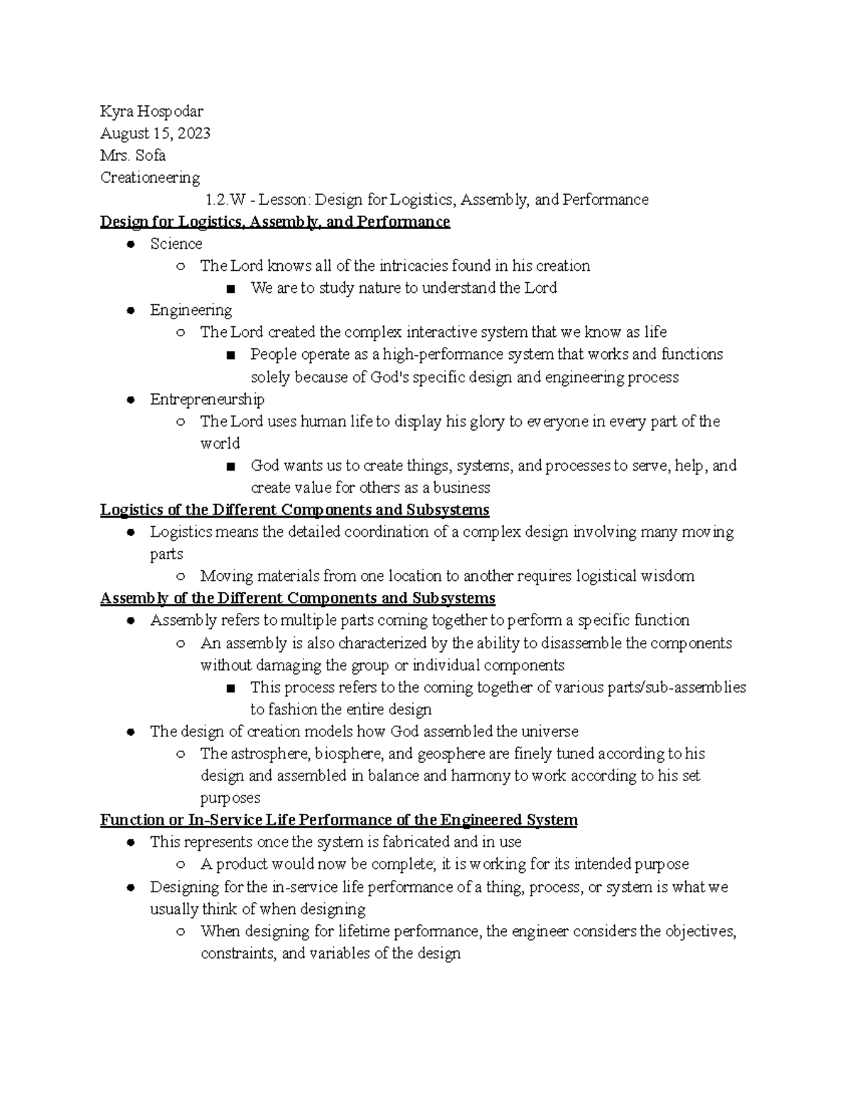1.2.W - Lesson Design for Logistics, Assembly and Performance - Kyra ...