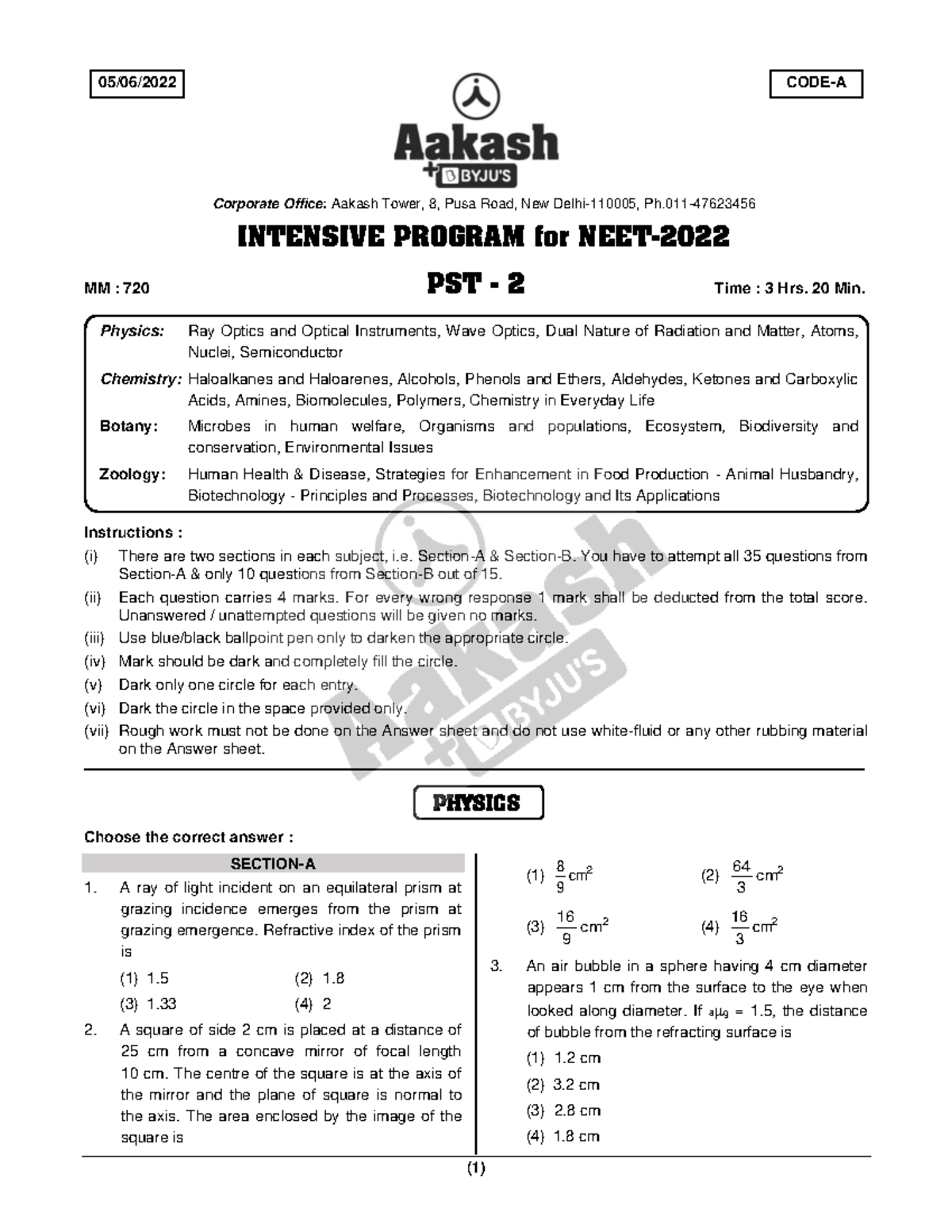 Intensive PST - 2 - Best test for practice - 05/06/2022 CODE-A ...