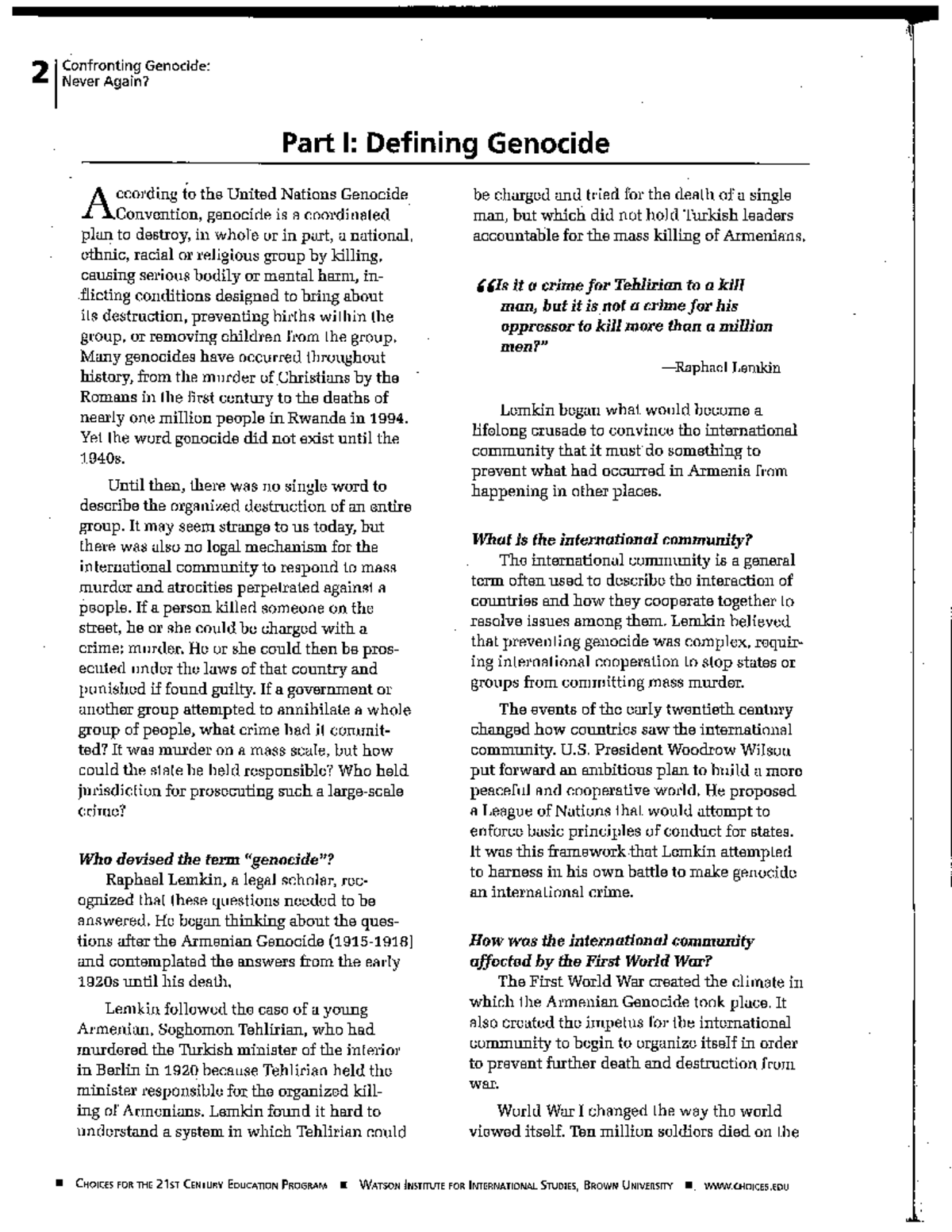 Choices - Defining Genocide - HIST2001 - Studocu