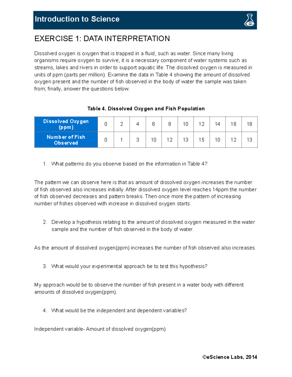 Siddharth Shah GP 2603 L01 Intro Sci - EXERCISE 1: DATA INTERPRETATION Dissolved oxygen is ...