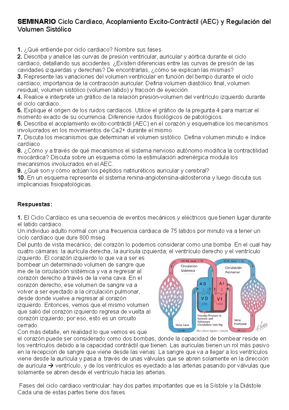 Resumen ciclo cardíaco, acoplamiento exito-contracil y regulación del ...