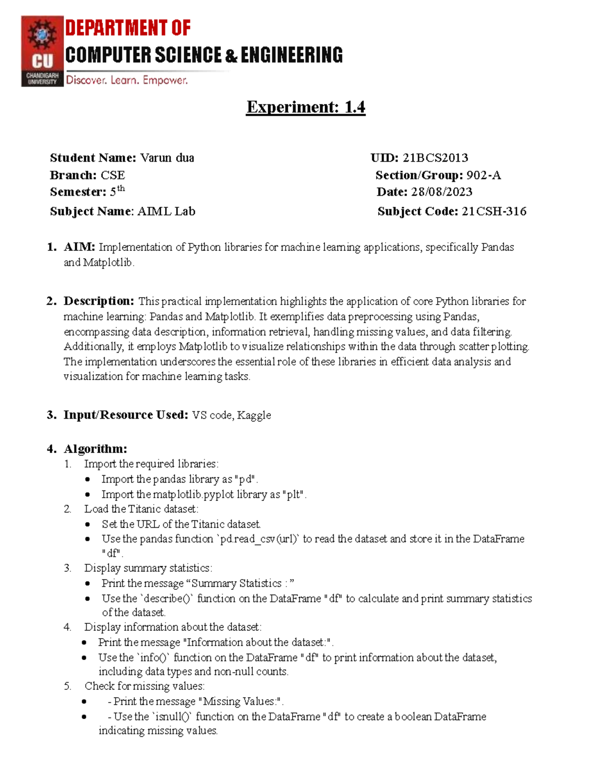 WS 1 - xxfyfugfuy - COMPUTER SCIENCE & ENGINEERING Experiment: 1. 4 ...
