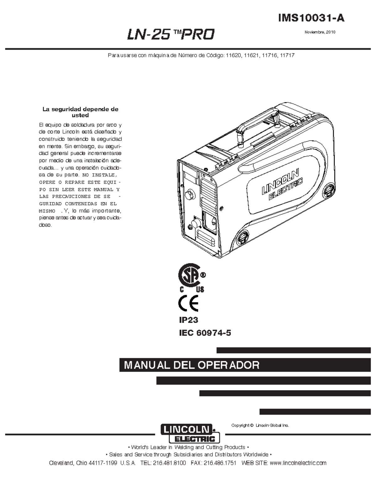 Alimentador de alambre lincoln LN-25-PRO - MANUAL DEL OPERADOR Sales ...