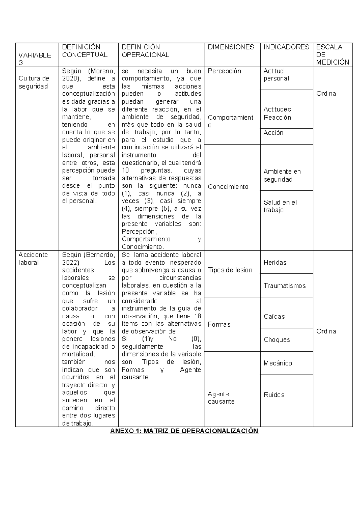 Matriz DE Operacionalizacion (1) - VARIABLE S DEFINICIÓN CONCEPTUAL ...