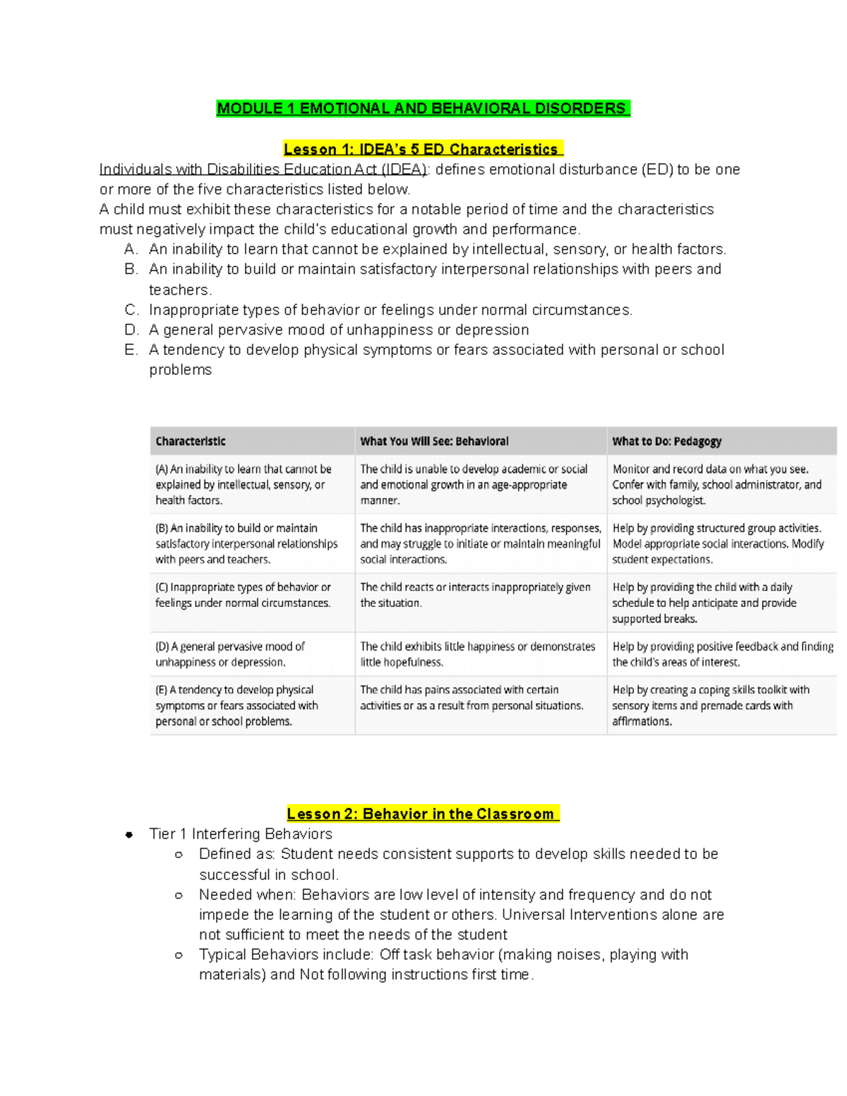 Behavior Support Unit 2 Emotional and Behavioral Disorders - MODULE 1 ...