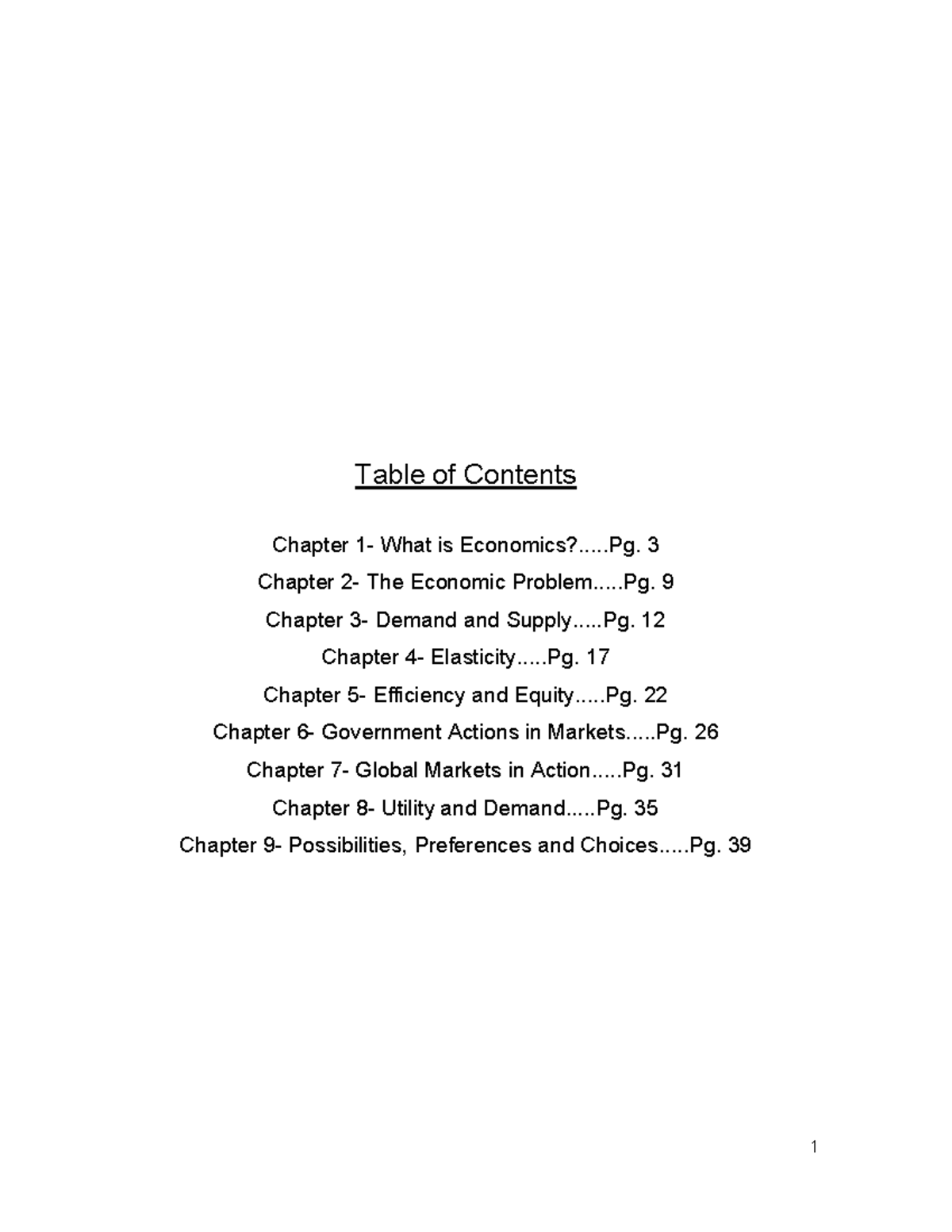 Econ 1050 Chapters 1-9 - Lecture notes 1-9 - Table of Contents Chapter ...