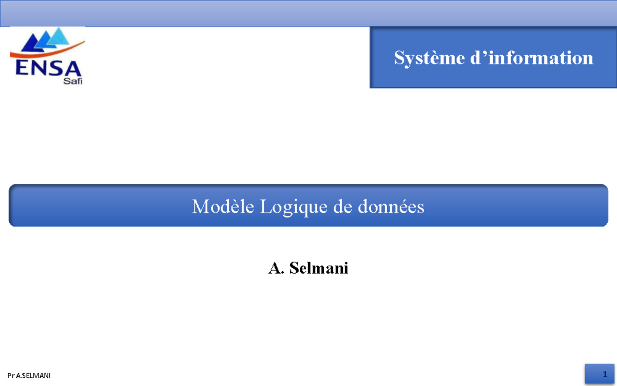 SI Chapitre 02 MLD - Modèle Logique de données Système d’information A ...