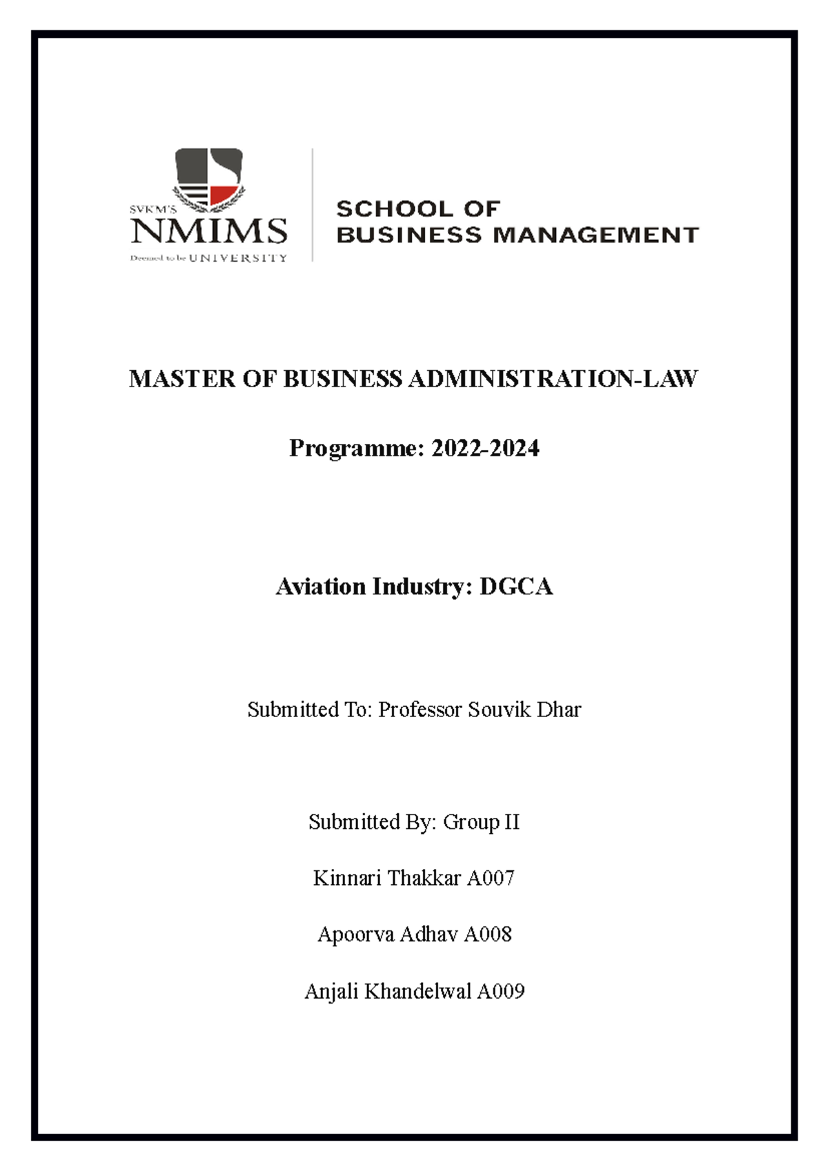DGCA - MBA LAW - MASTER OF BUSINESS ADMINISTRATION-LAW Programme: 2022 ...