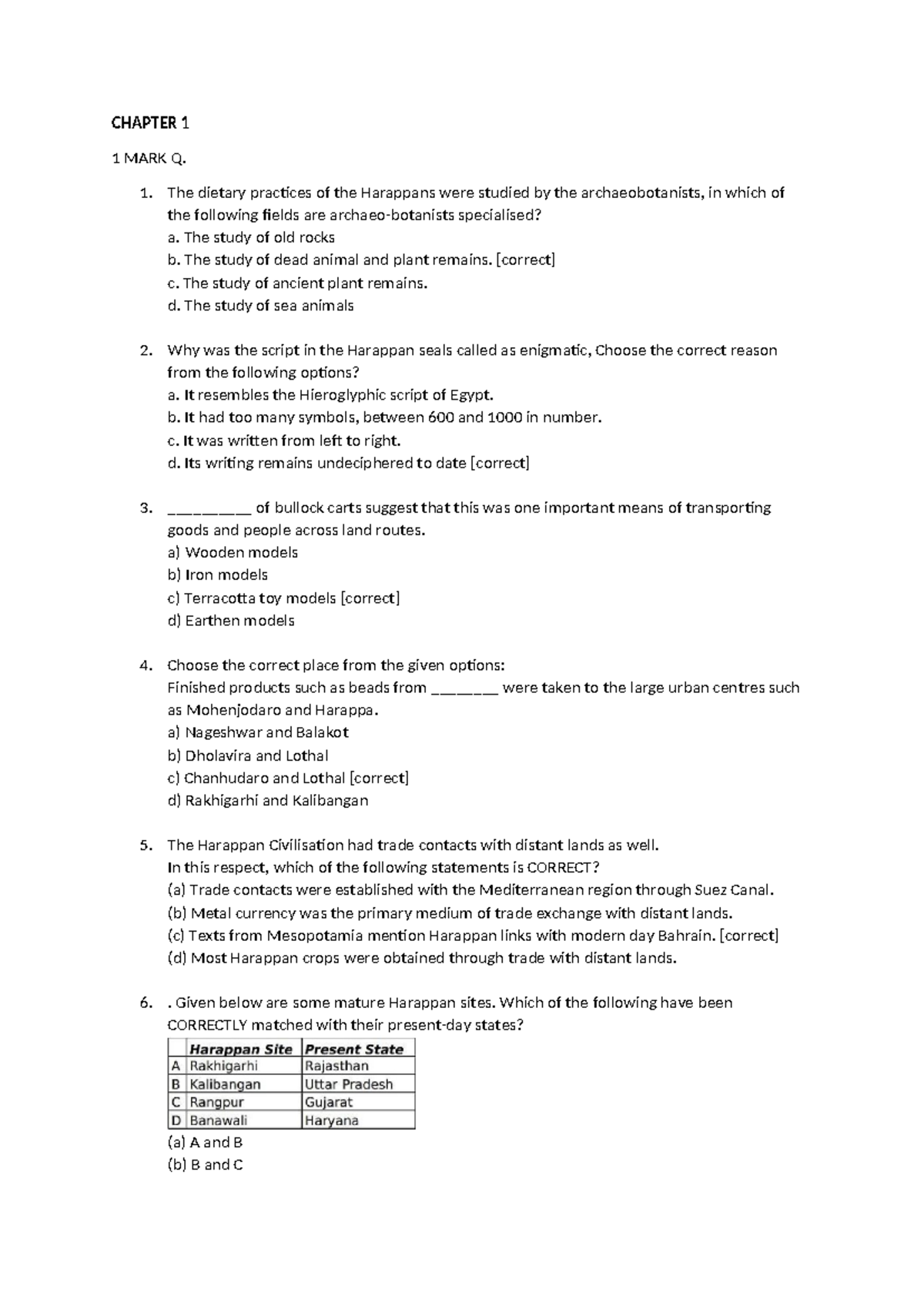 H C1 Question BANK - practice materials - CHAPTER 1 1 MARK Q. The ...