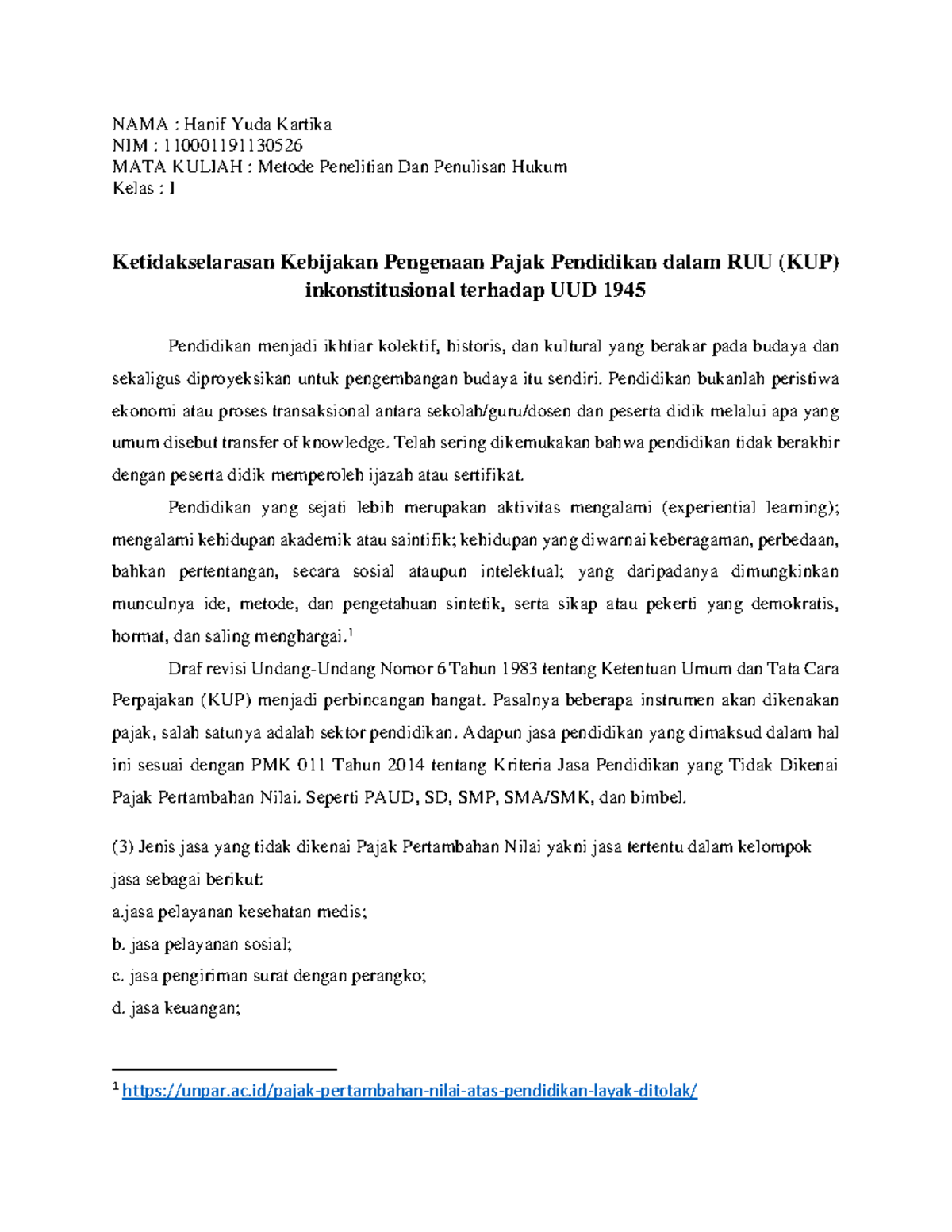 MPPH Tugas Hukum 1 - NAMA : Hanif Yuda Kartika NIM : 110001191130526 ...