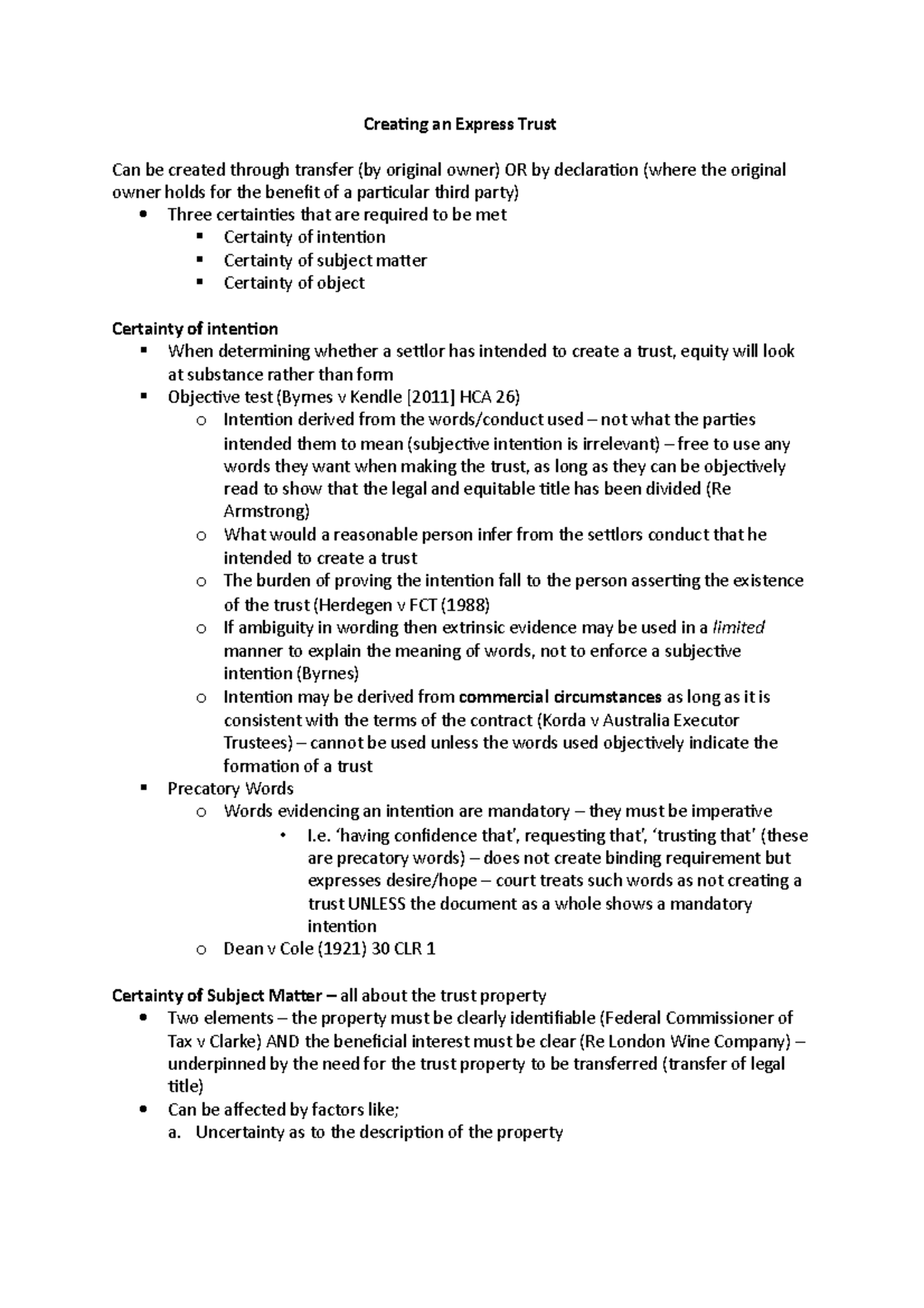 Creation of express trusts - Creaing an Express Trust Can be created ...