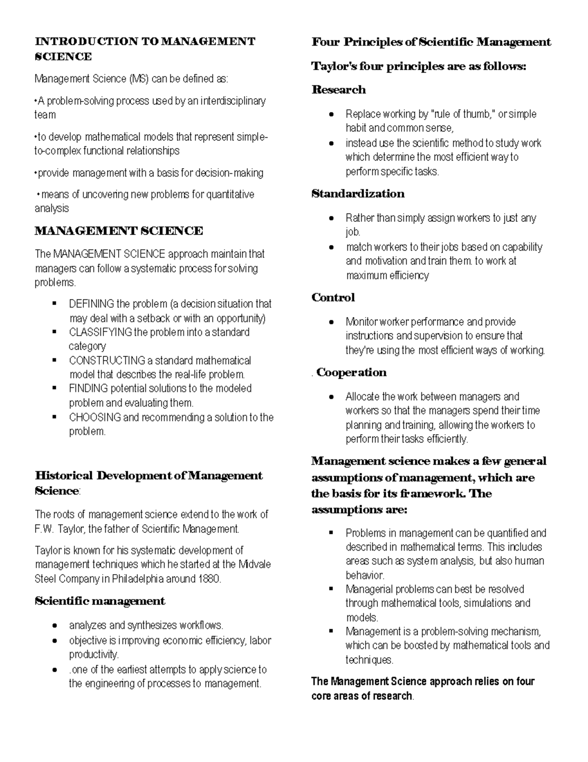 Introduction TO Management Science - INTRODUCTION TO MANAGEMENT SCIENCE Management Science (MS ...