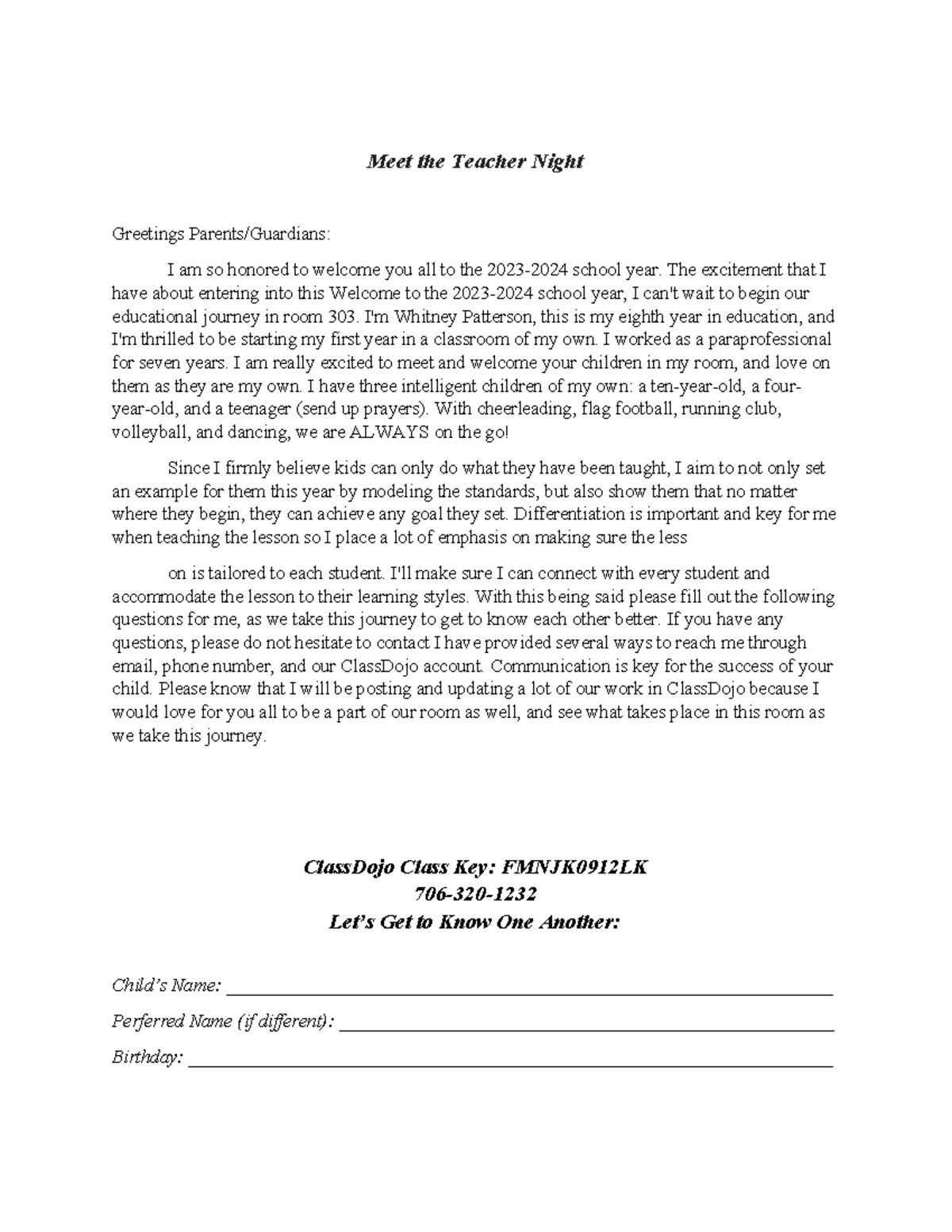 Meet the Teacher Night - Meet the Teacher Night Greetings Parents ...