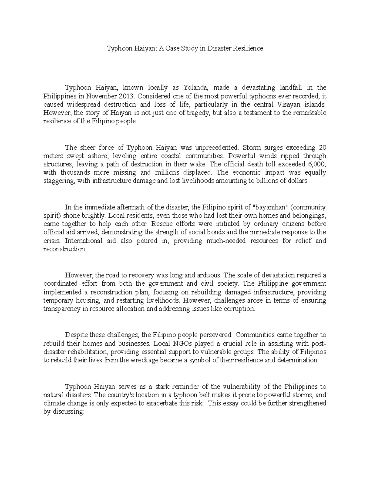 Typhoon Haiyan - ... - Typhoon Haiyan: A Case Study in Disaster ...
