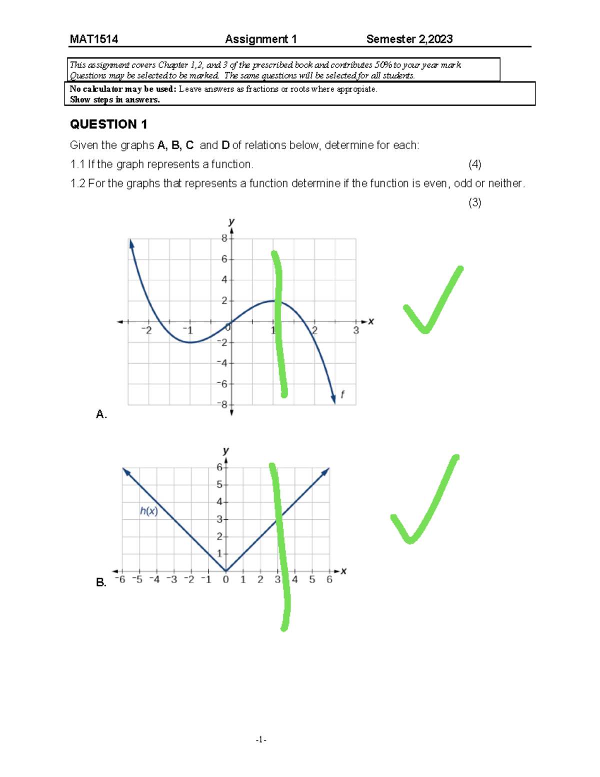 MAT1514 Assignment 1 2023 - MAT1514 Assignment 1 Semester 2, -1- This assignment covers Chapter ...