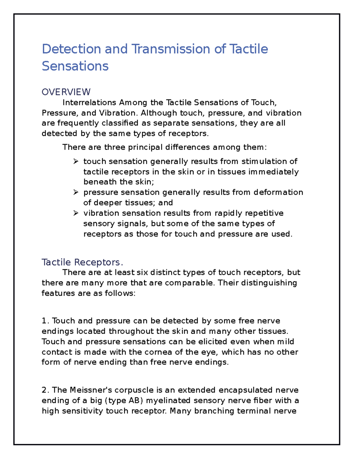 Detail NOTE ON Detection and Transmission of Tactile Sensations ...