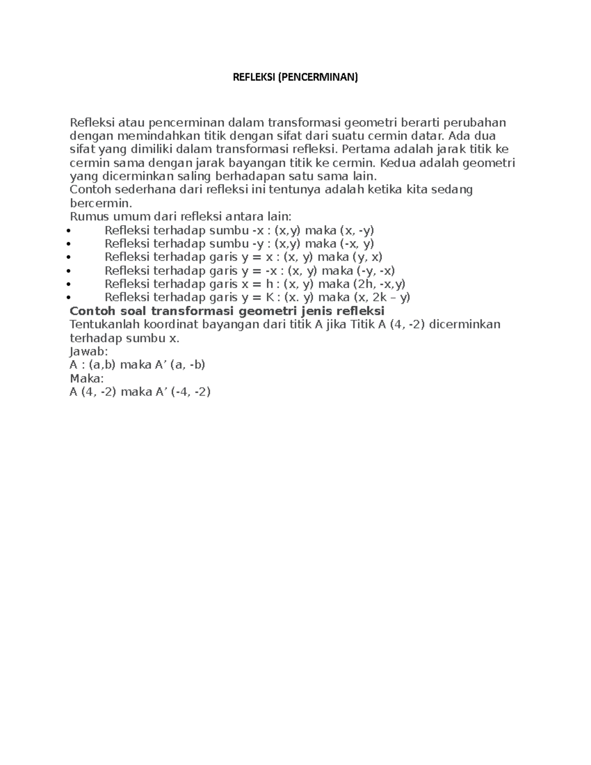 Refleksi - Materi Transformasi Geometri - REFLEKSI (PENCERMINAN ...