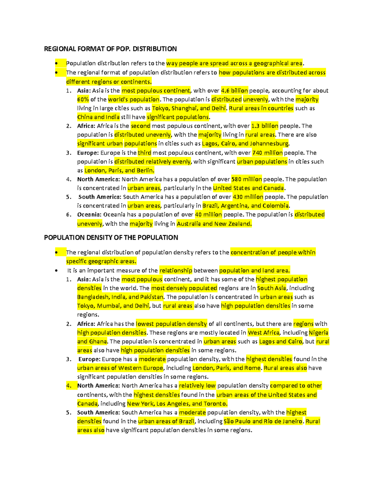 Population - REGIONAL FORMAT OF POP. DISTRIBUTION Population ...